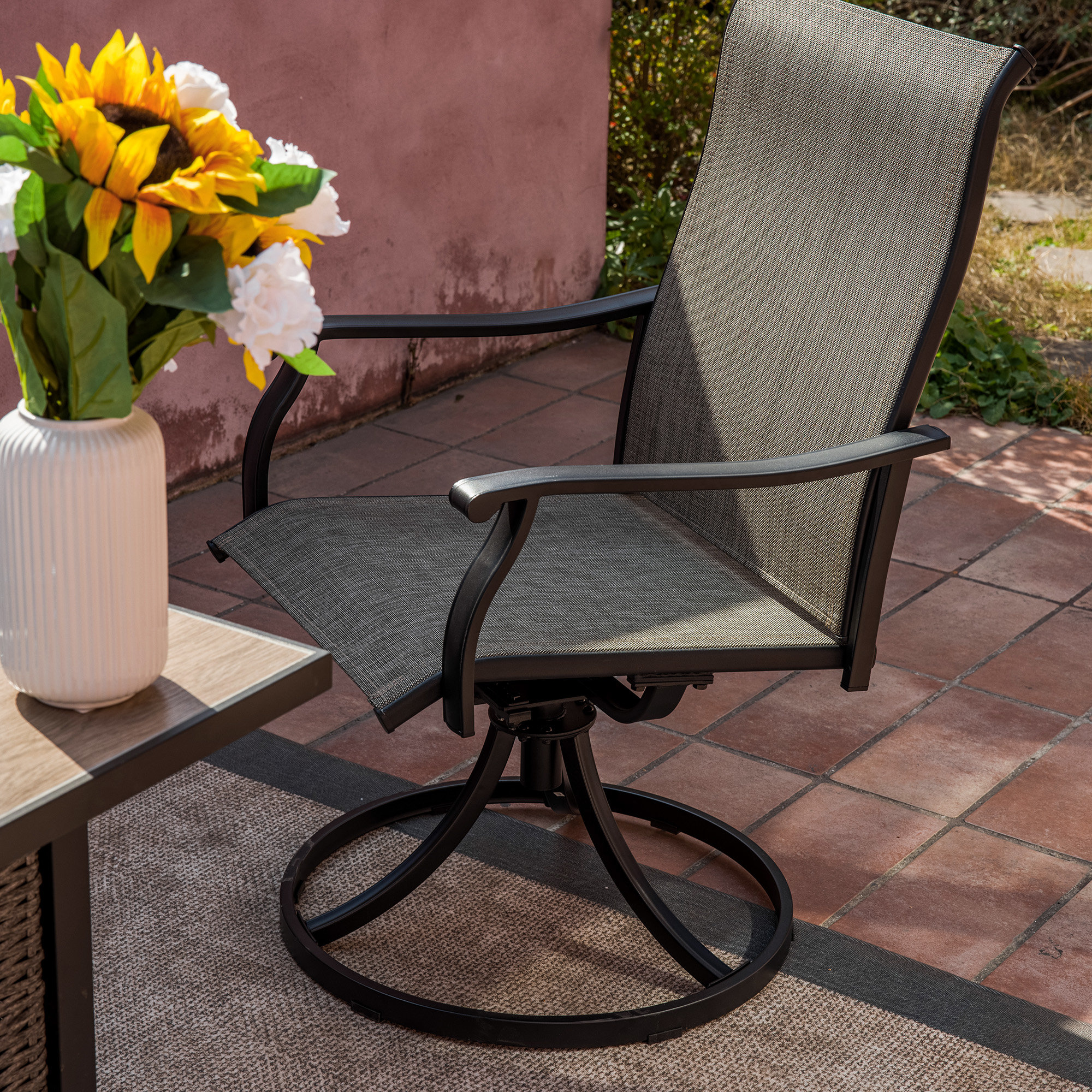 Red Barrel Studio 7-piece Swivel Patio Dining Set Textilene Fabric Iron ...