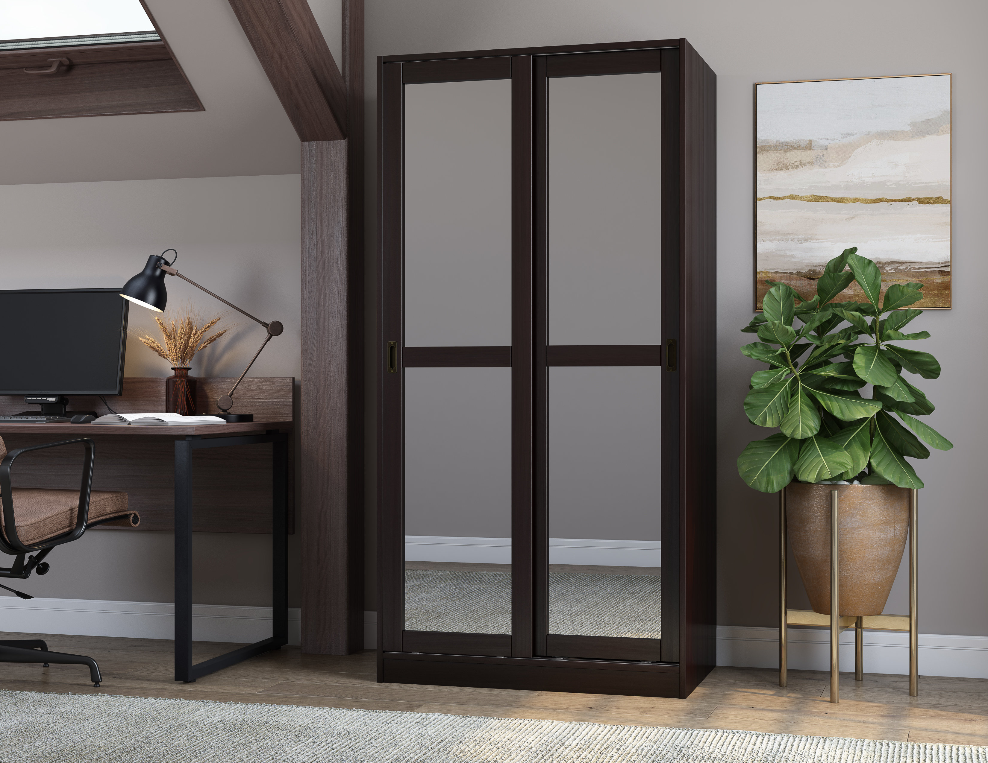 Winston Porter 100% Solid Wood 2-Sliding Door Wardrobe Armoire with ...