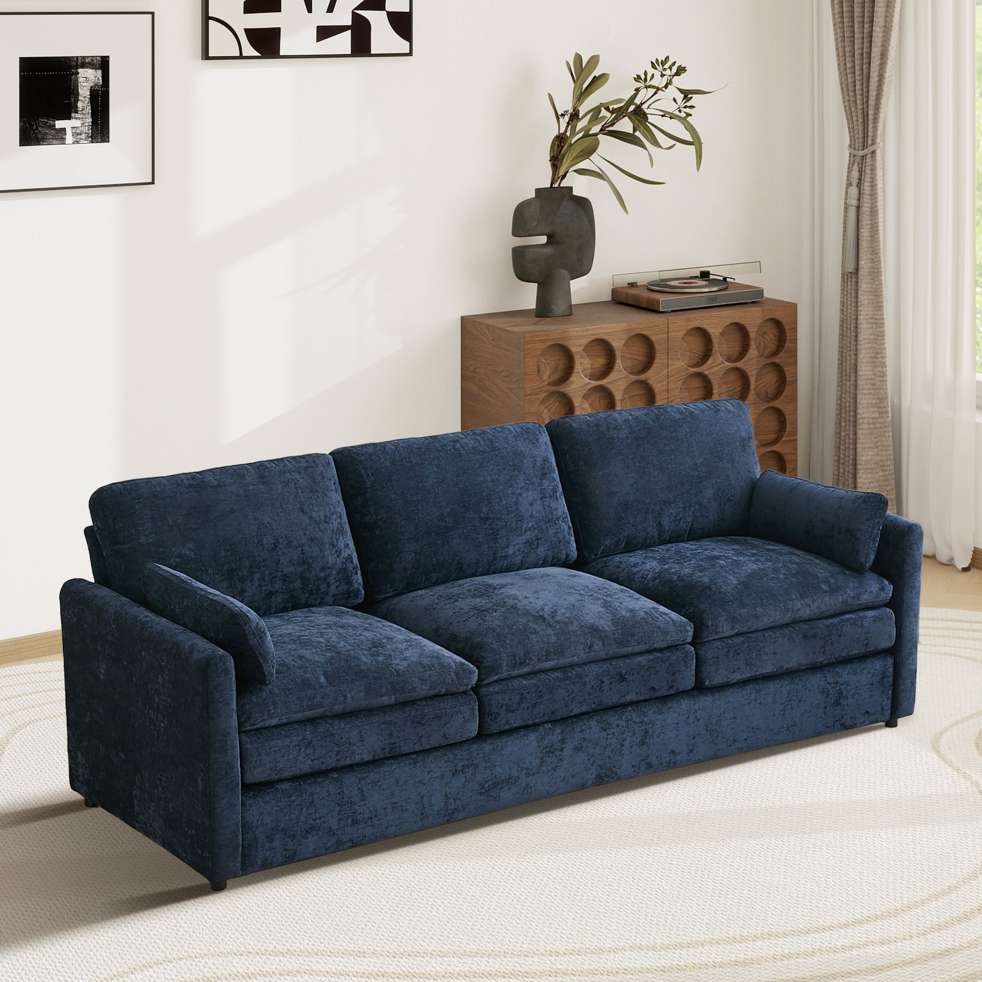 Latitude Run® 89''Luxury Chenille Double Layer Sofa With Pillows | Wayfair