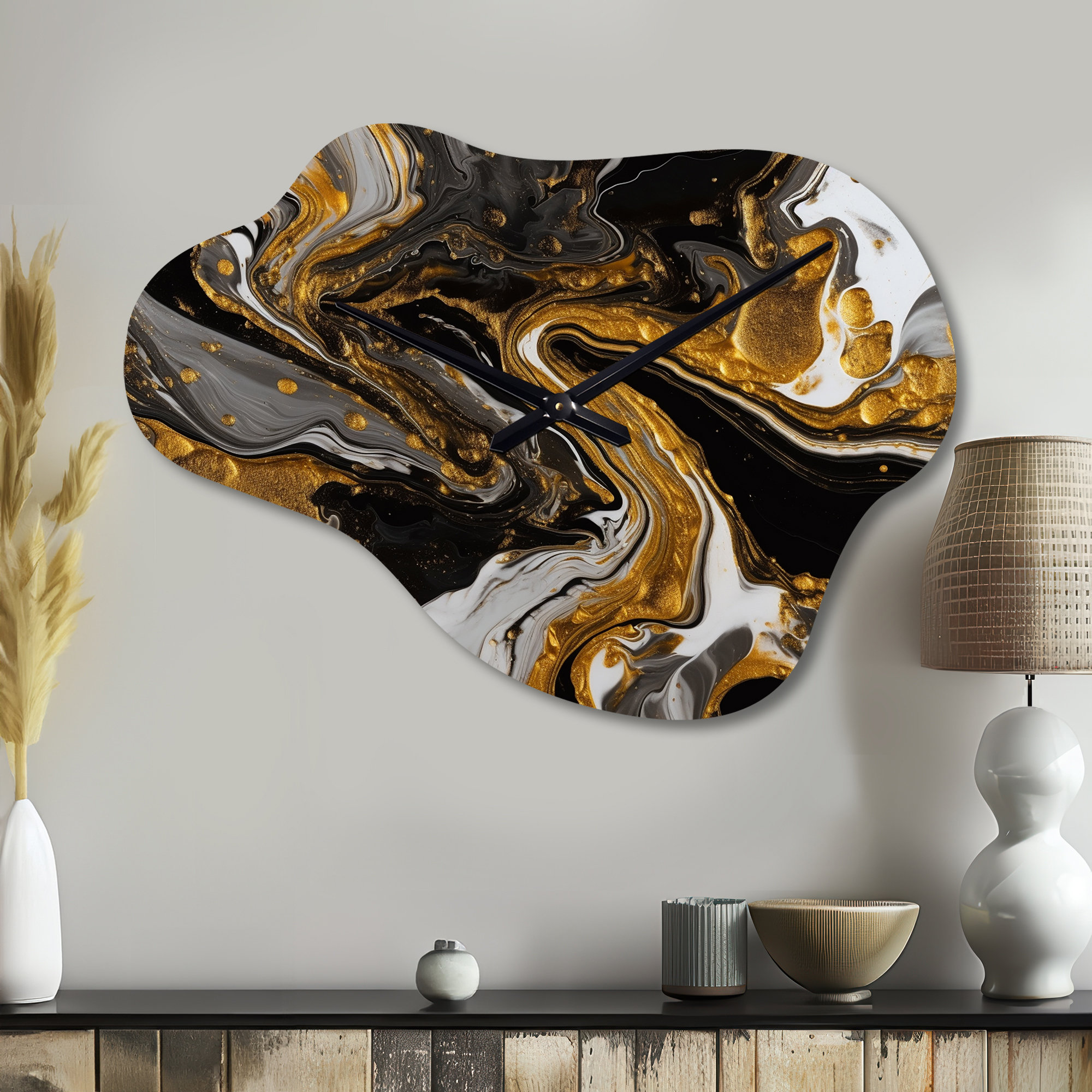 East Urban Home Tudor Gold Black Marbled Dreamscape II - Irregular ...