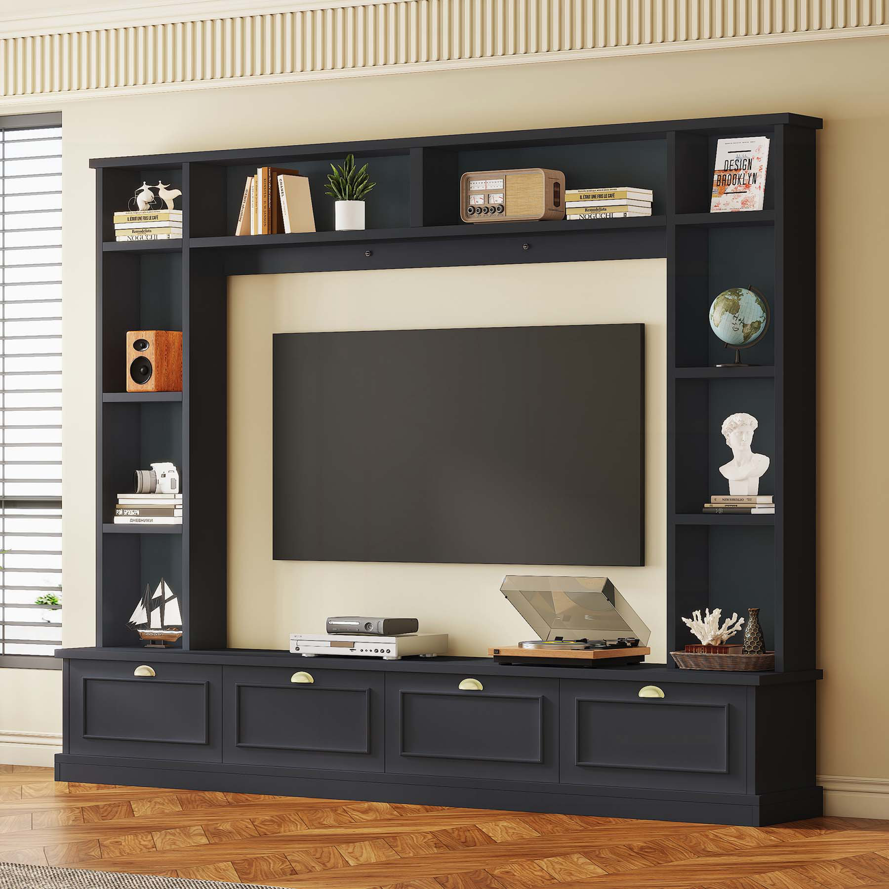 Latitude Run® Versatile Entertainment Wall Unit with Multiple Functions, Combining TV Cabinet ...