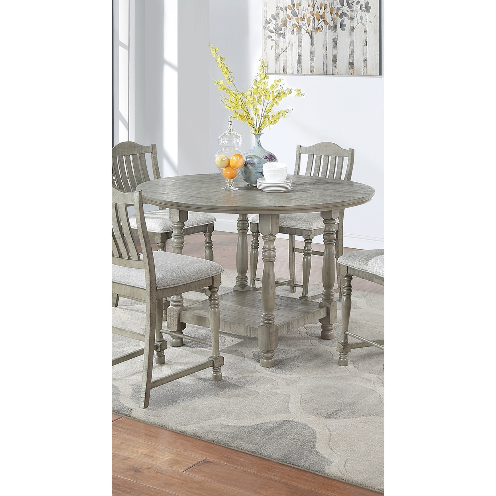 Alcott Hill Contemporary Grey Veneer Round Table, For Elegant Dining ...