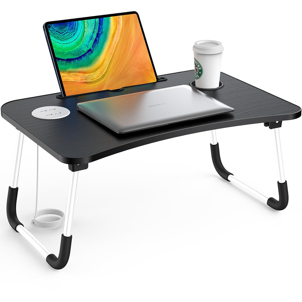 Latitude Run® Bed Table Folding Lap Desk Laptop Desk Table With Storage Drawer/Cup Holder ...
