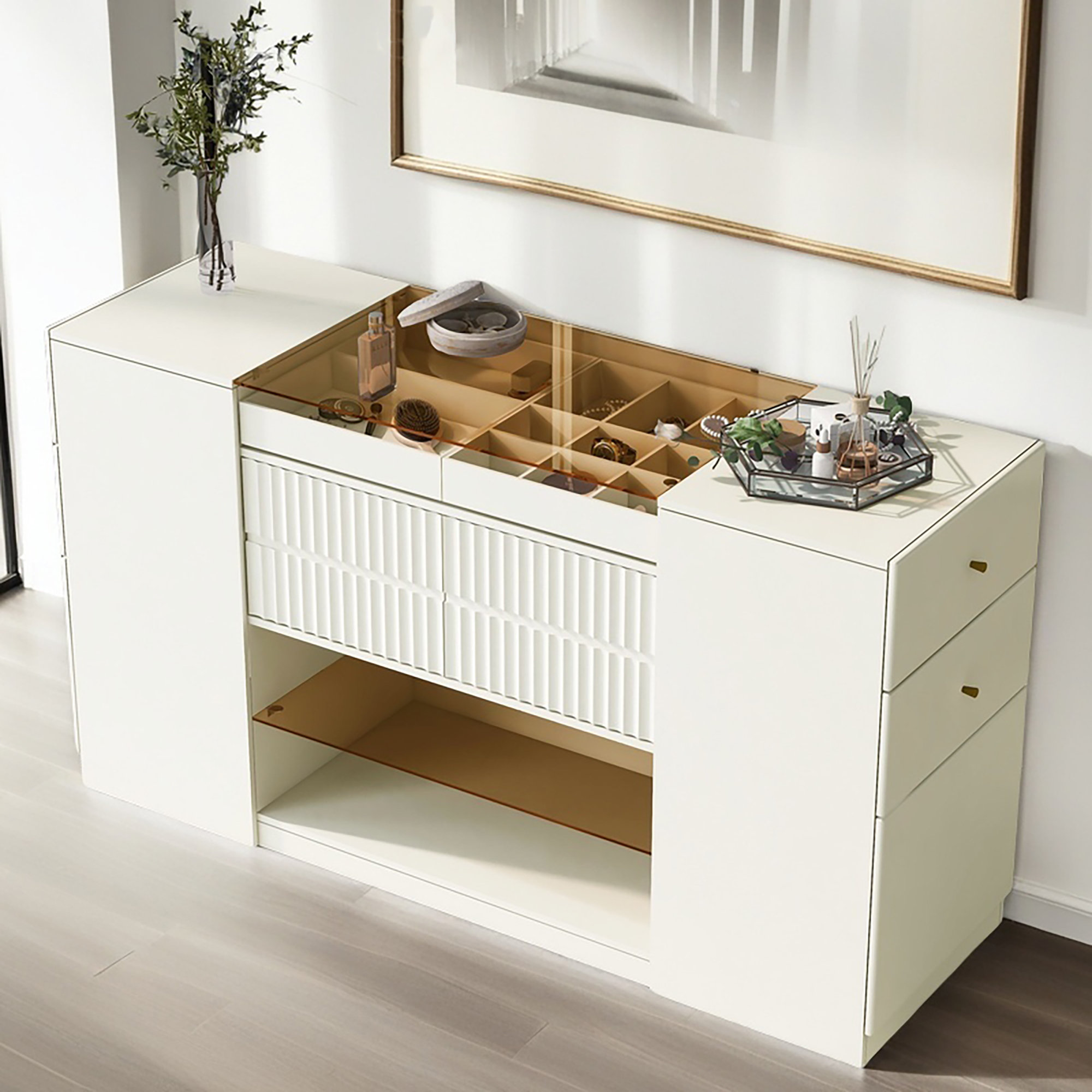 Latitude Run® Modern Luxury Multi-Functional Island Vanity Dresser And Storage Cabinet With ...