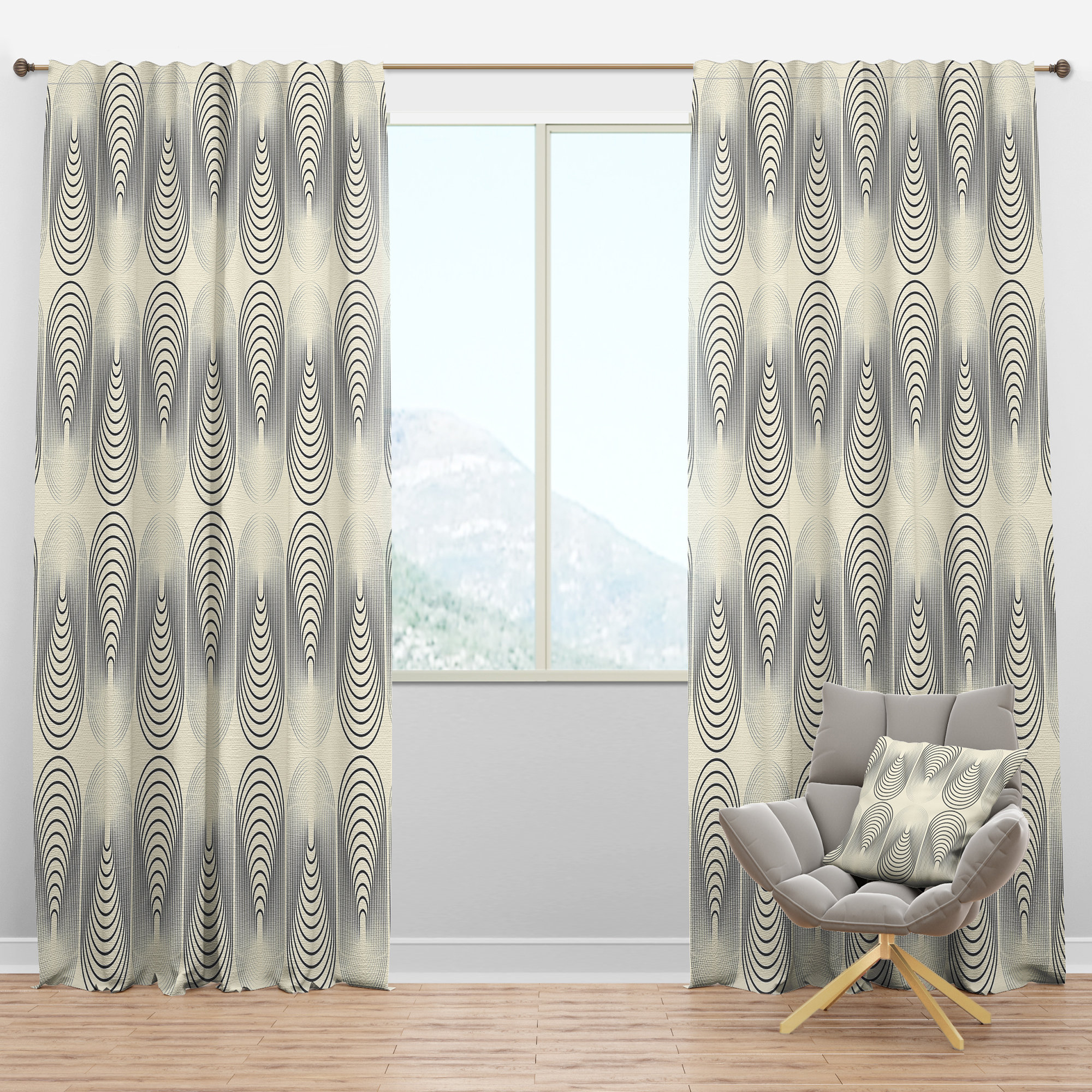 Design Art Monochrome Geometric Pattern X - Geometric Curtain - Velvet ...