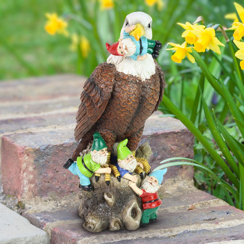 Exhart Eagle Garden Statue With Gnomes, Hand Painted, UV-Treated Resin ...