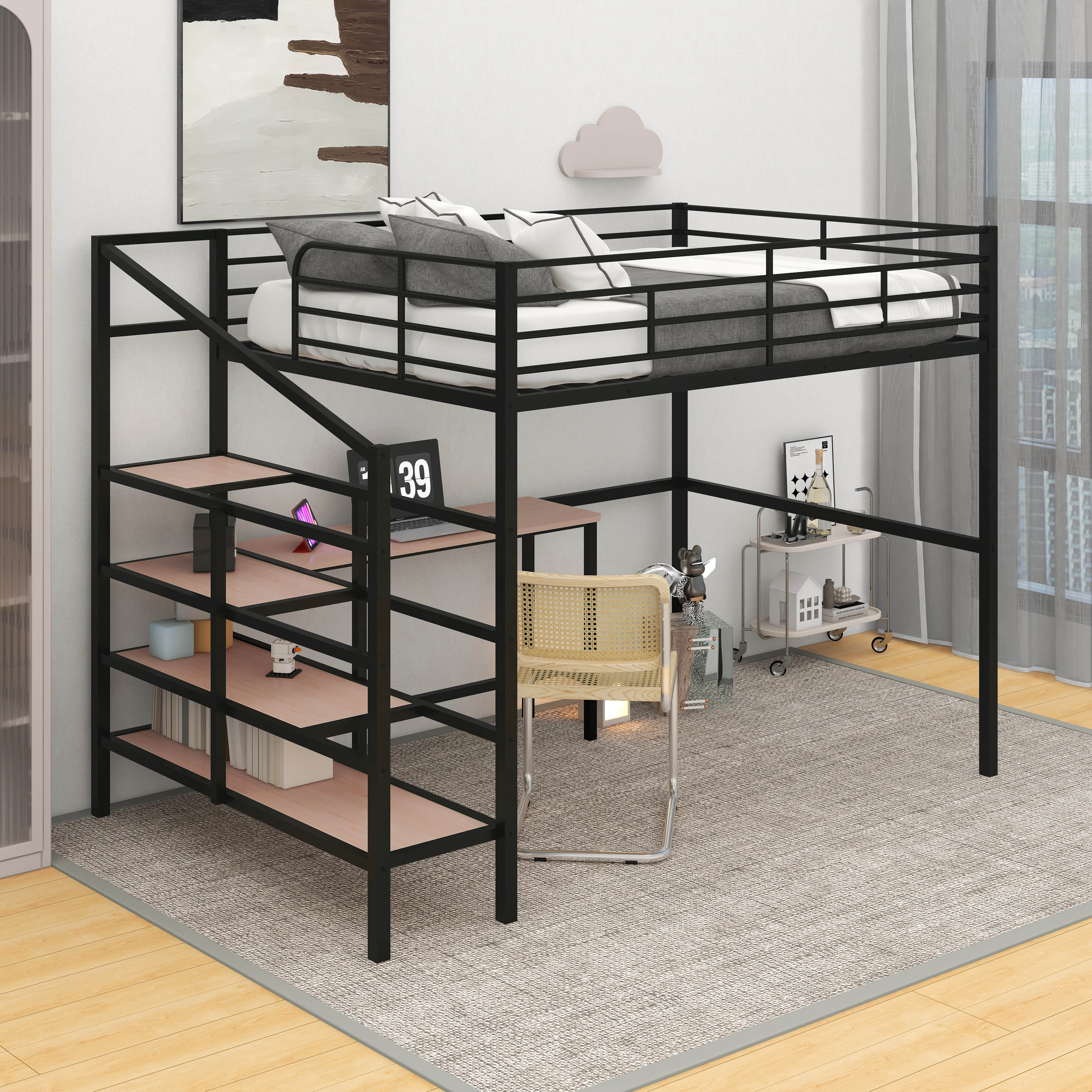 Mason & Marbles Adabella Full Size Metal Loft Bed with Desk and Lateral ...