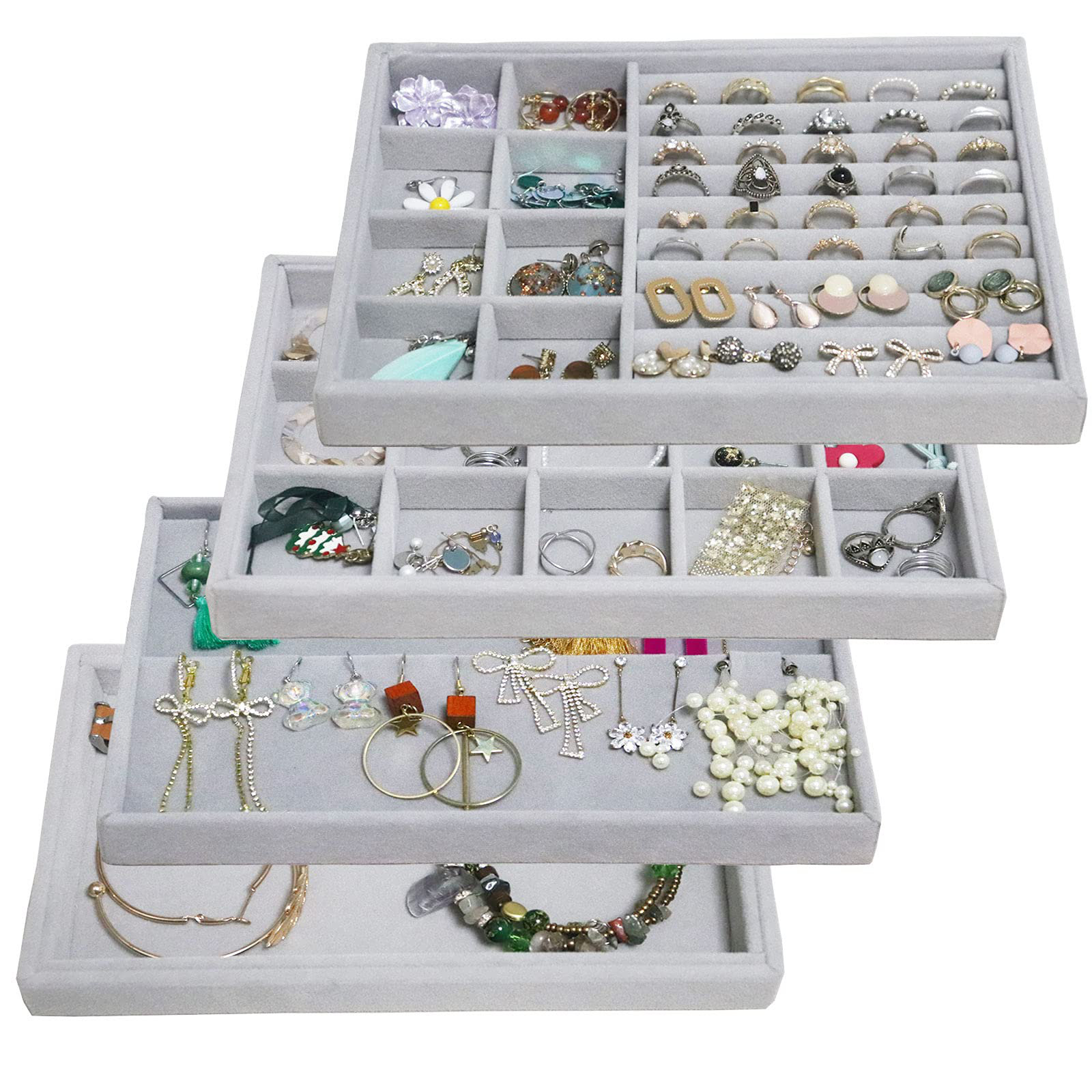 Latitude Run® Stackable Jewelry Display Trays, Velvet Jewelry Drawer ...