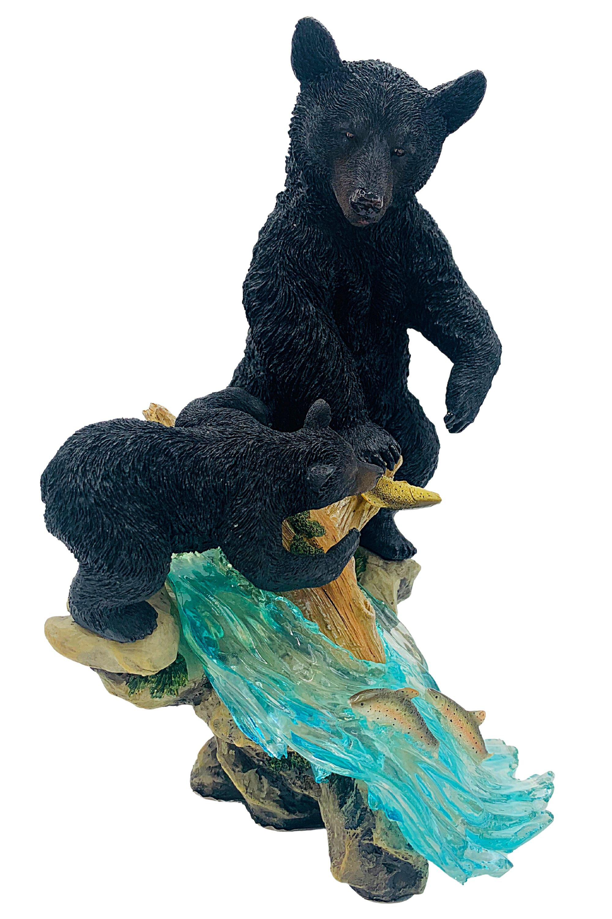 Loon Peak® Planada Black Bear And Cub Fishing Statue | Wayfair