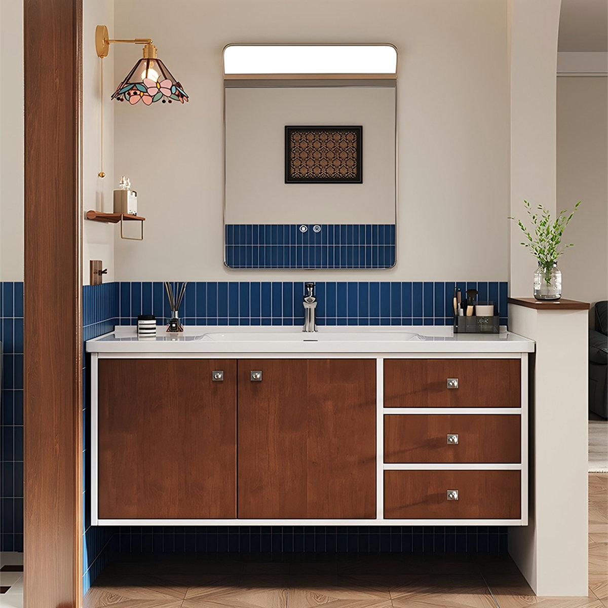 Hokku Designs Brown and White Rubberwood Bathroom Washbasin Vanity With ...