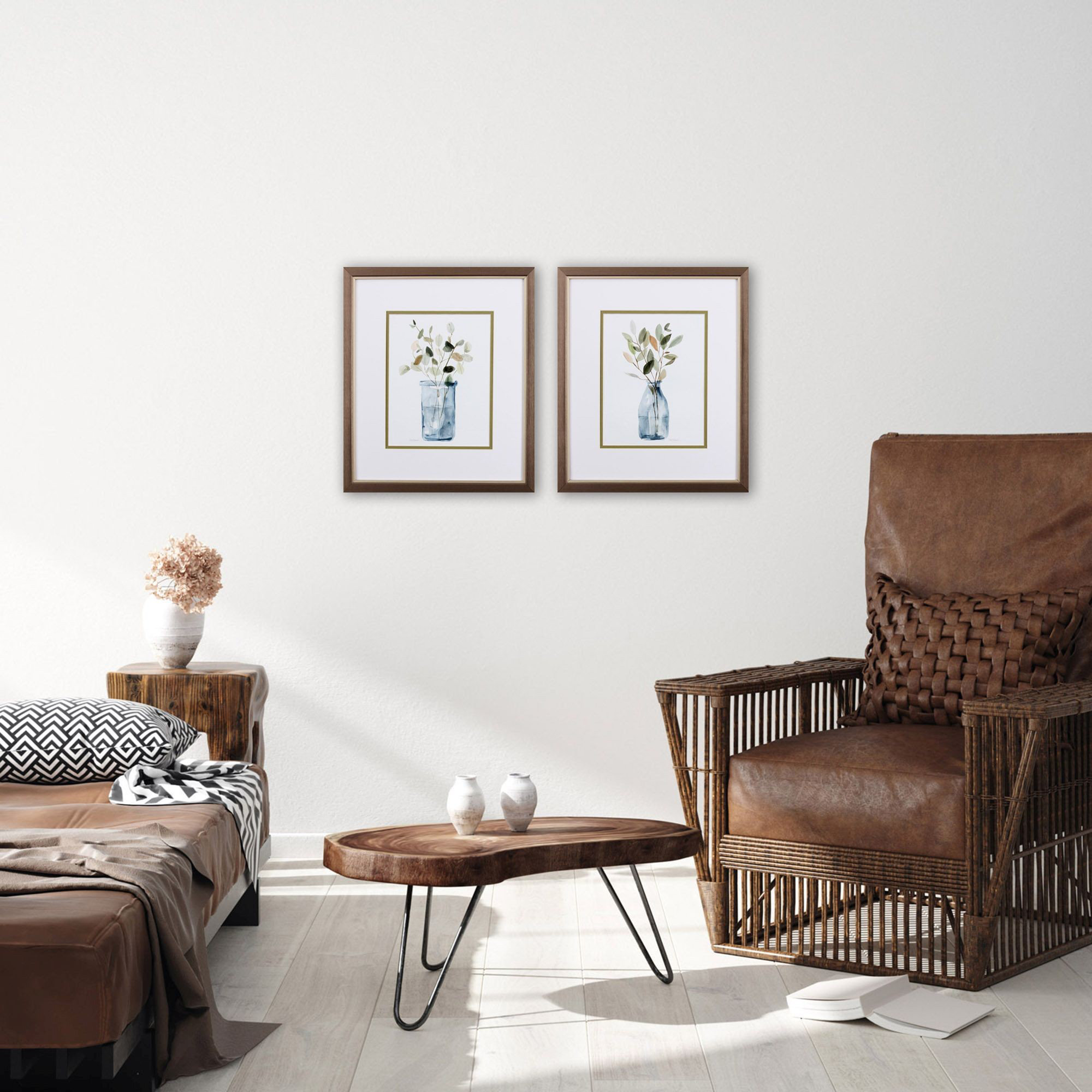 Red Barrel Studio® Set Of Two Neutral Colour Plants Watercolor Wall Art ...