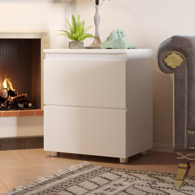 Ebern Designs Modern 2-Drawer End Table With Sleek Handleless Design ...