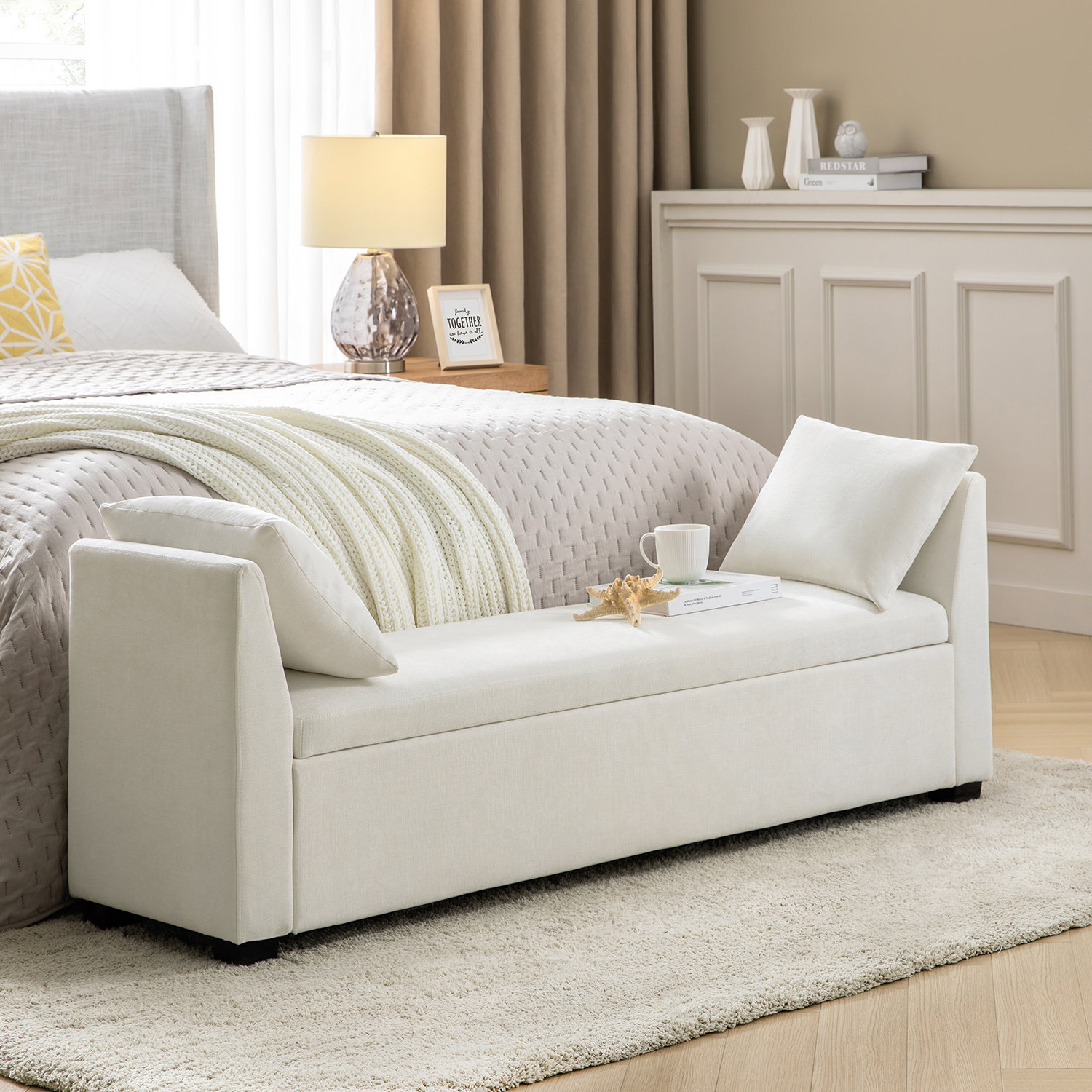 Wade Logan® Aristides 59.8"W Modern Storage Bench Two Cushions Included ...