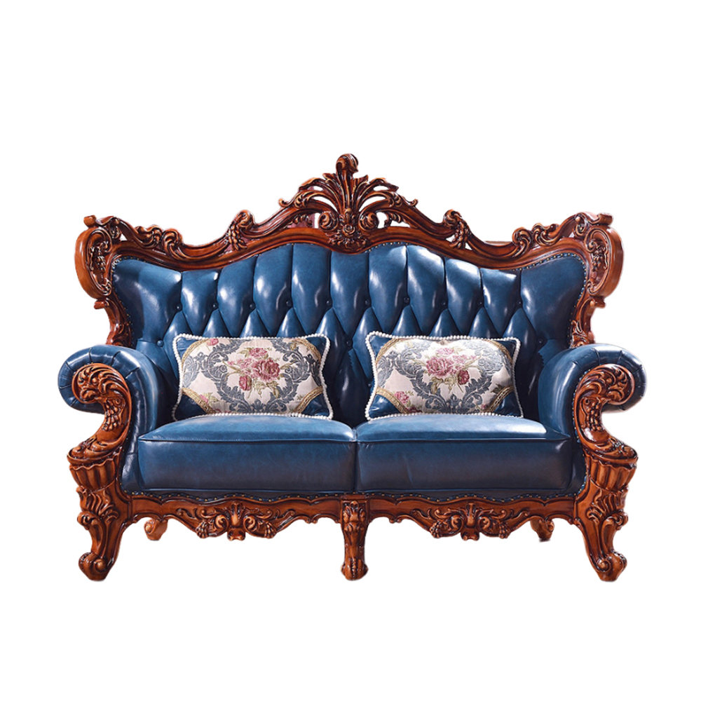 Romero European Leather Solid Wood Carved Sofa 71.6'' Genuine Leather ...