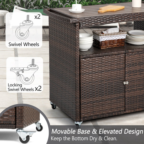 Latitude Run® Outdoor Patio Wicker Buffet & Console Table With Rolling ...