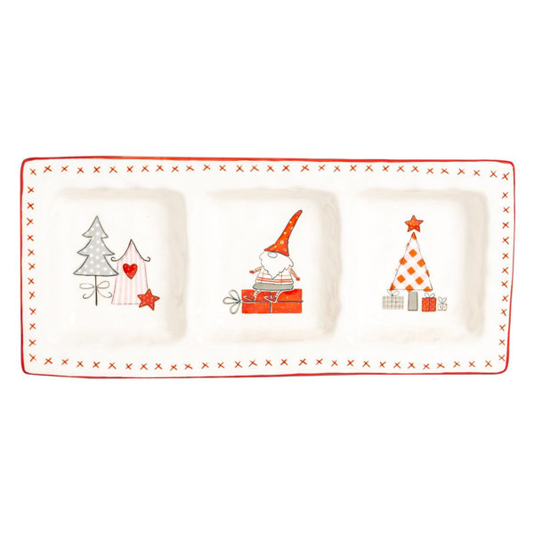 Nicola Spring - Patchwork Christmas Snack Plate - 32 x 13.5cm - White ...
