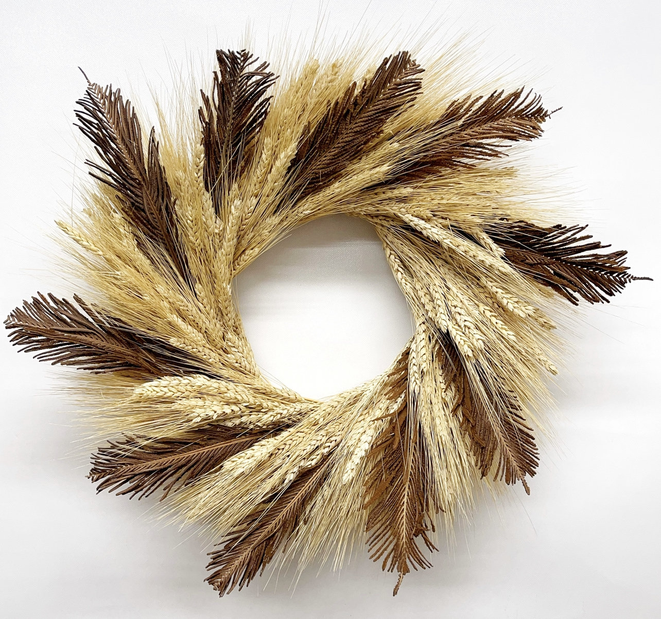 The Holiday Aisle® Natural Dried Blonde Wheat and Fern Frond 22" Wreath ...