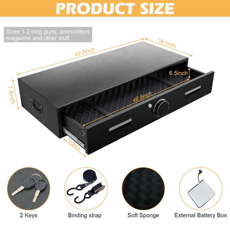 HTOCINQ Heavy-duty Under Bed Gun Safe, Quick Access For Ar Rifles ...