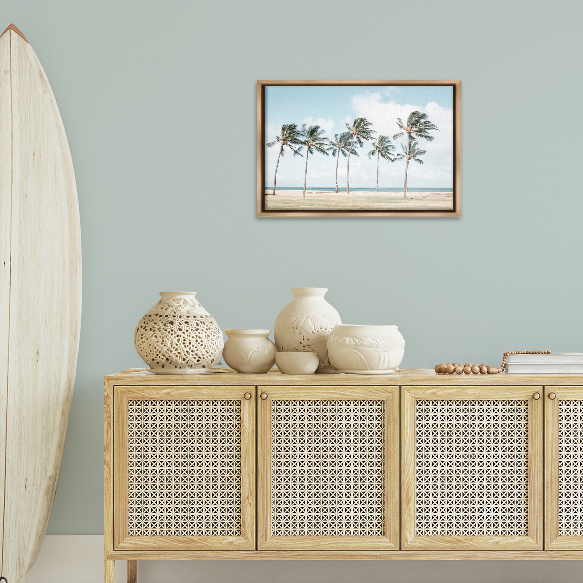 Bay Isle Home™ Windswept Palm Trees Black Framed Floater Canvas by ...