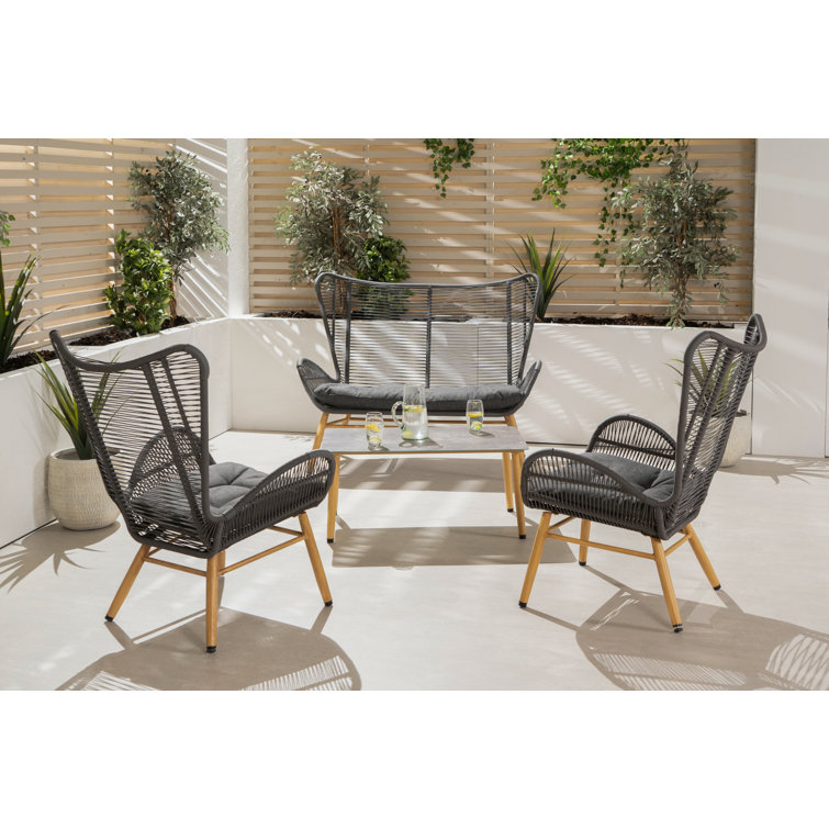 Mikado Living Ashlee 4-Person Lounge Rope Seating Group with Cushions ...