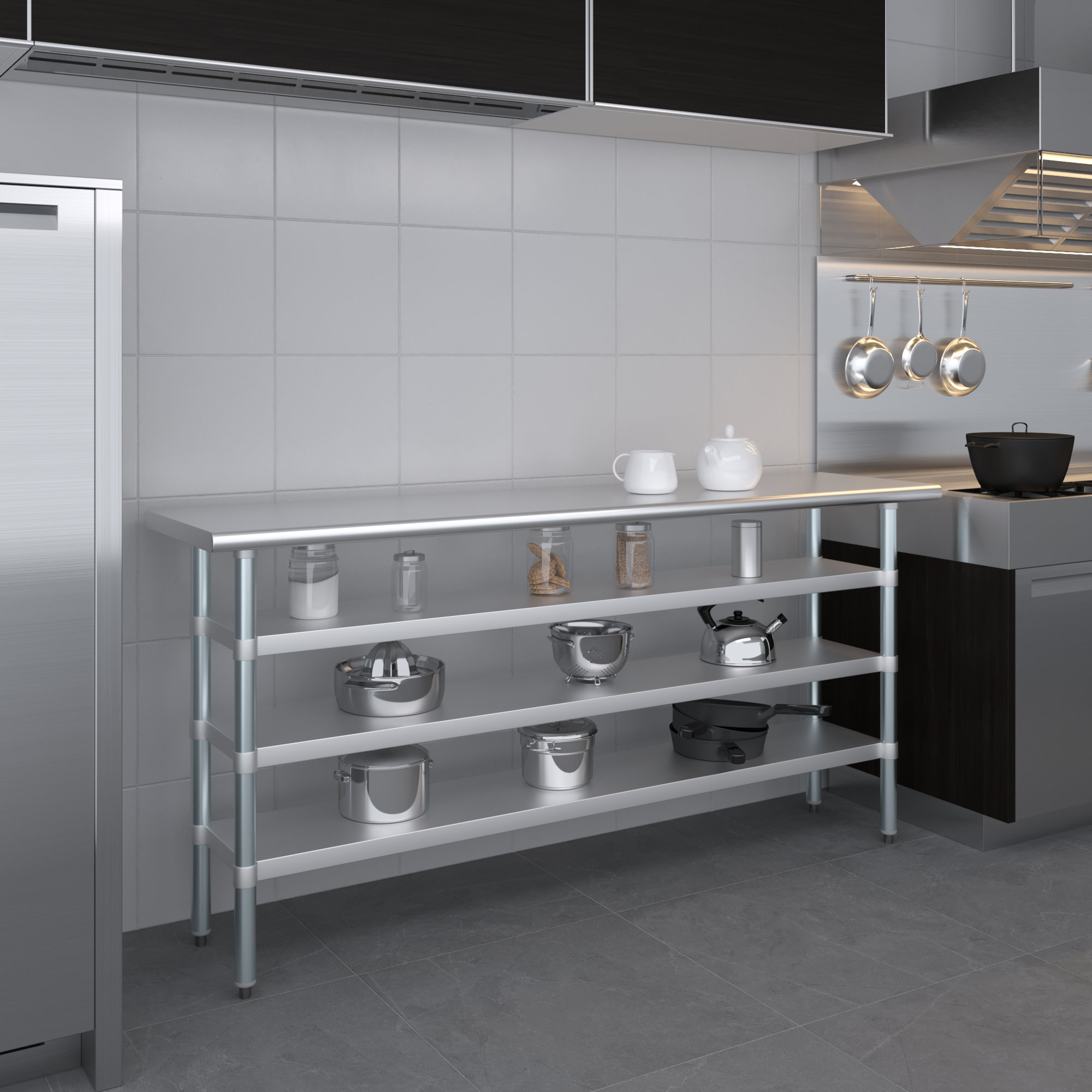 Amgood 18 in. x 72 in. Stainless Steel Table With Three Undershelves ...