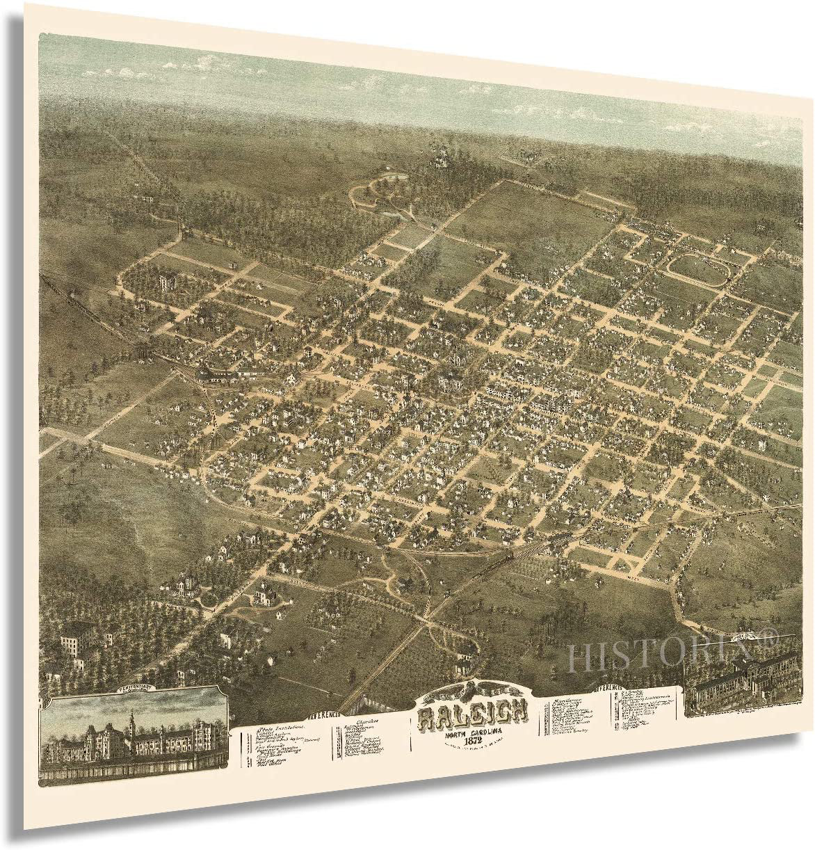 HISTORIC PRINTS Vintage 1872 Raleigh North Carolina Map - Graphic Art ...