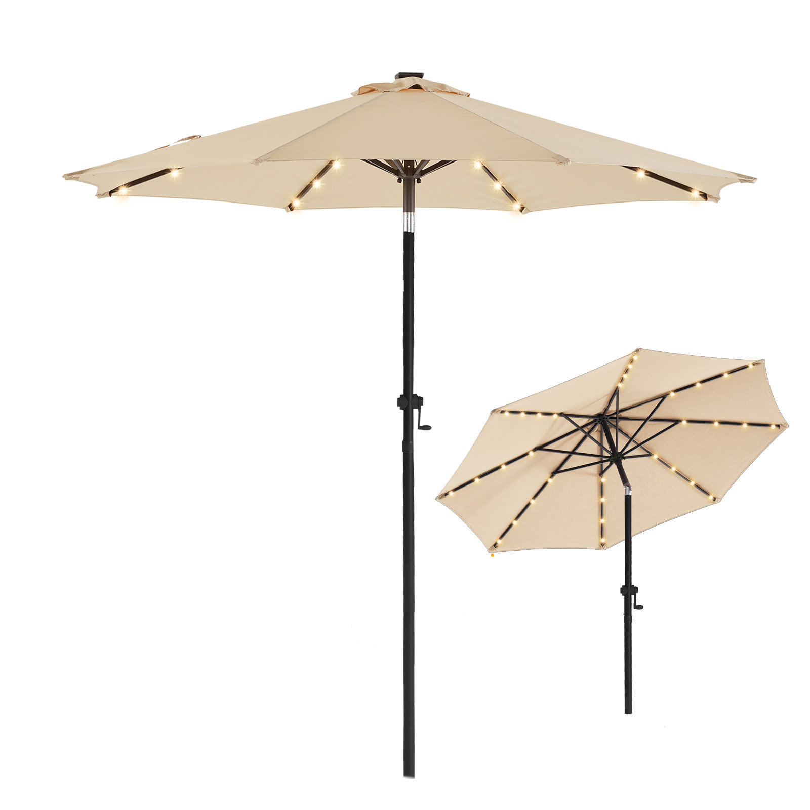 PASAMIC 9 ft. Aluminum Outdoor Market Umbrella Patio Umbrella, 32 LED ...