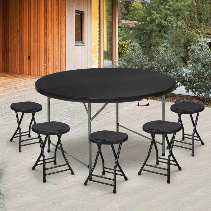 MoNiBloom Round Foldable Plastic Table Collapsible Circular Steel Frame ...