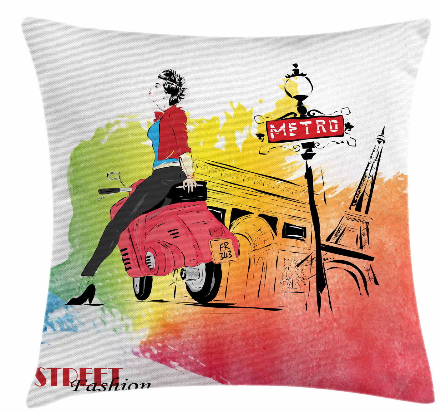 Ambesonne Woman on a Motorcycle Indoor / Outdoor 36" Throw Pillow Cover ...