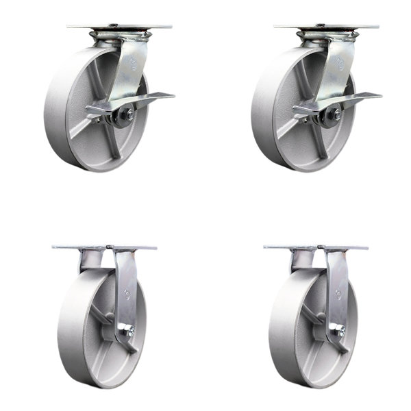 Service Caster 4 Piece Steel Caster Set with Ball Bearing 2 Brake and 2 ...