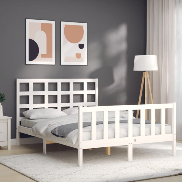 Latitude Run Solid Wood Pine Bed Frame 140X200 Cm - White Finish (No ...