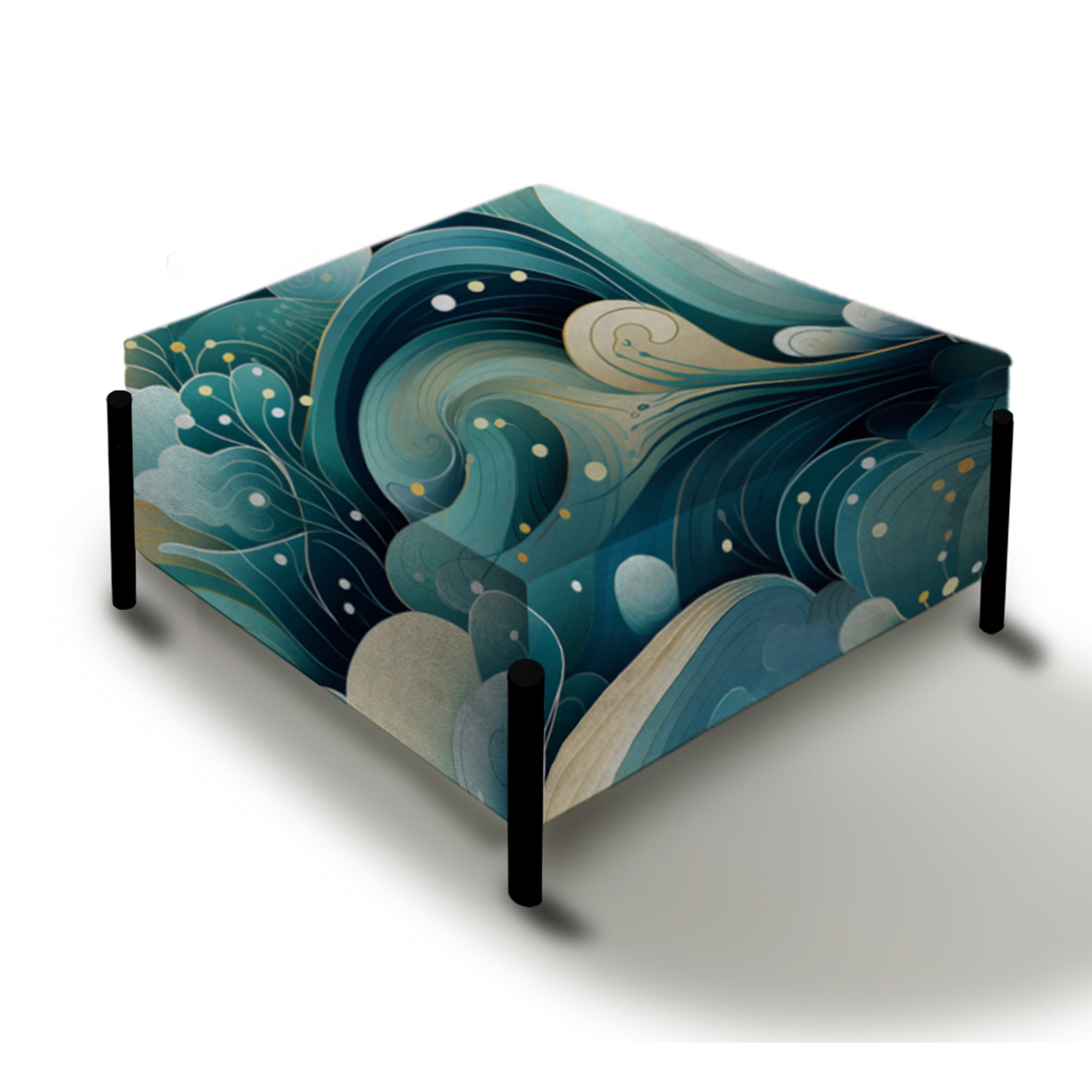 Design Art Oceanic Blue Coastal Fusion - Eclectic Large Square Ottoman ...
