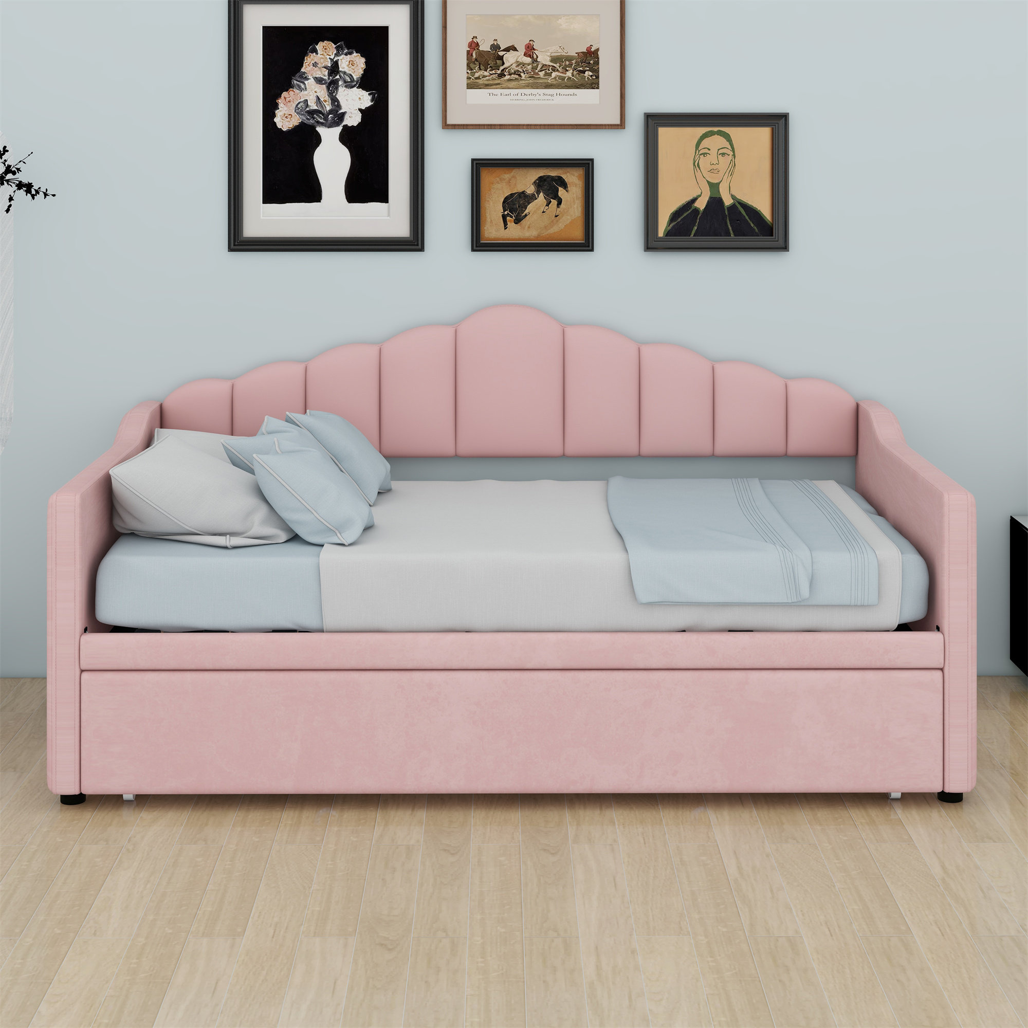 Latitude Run® Upholstered Daybed With Adjustable Height Pop Up Trundle ...