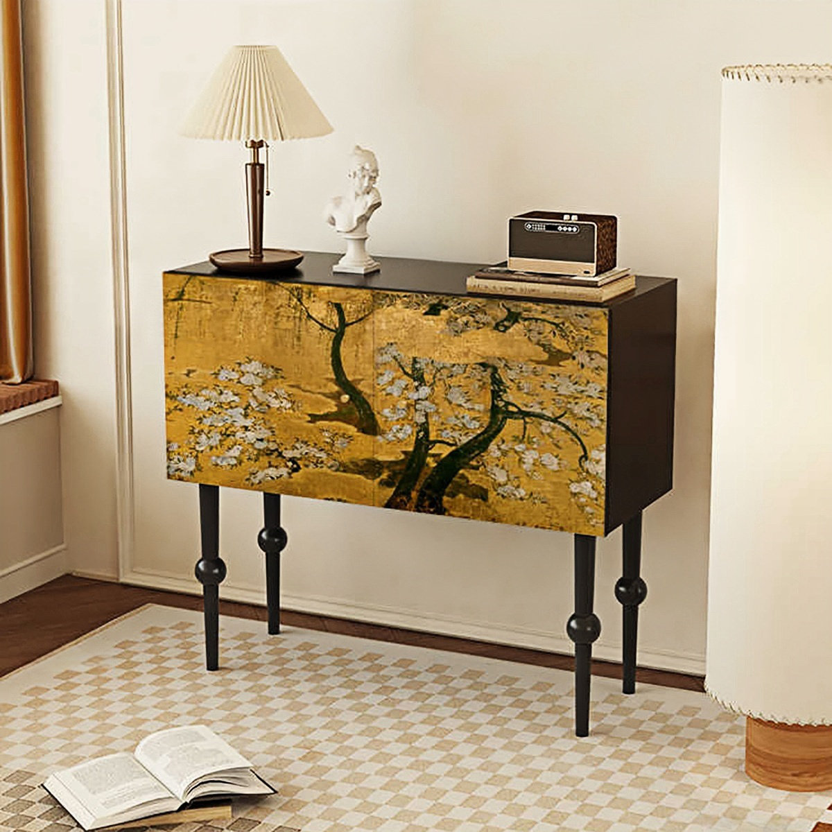 Vivid Space Creation Living room tall feet storage decorative cabinet ...