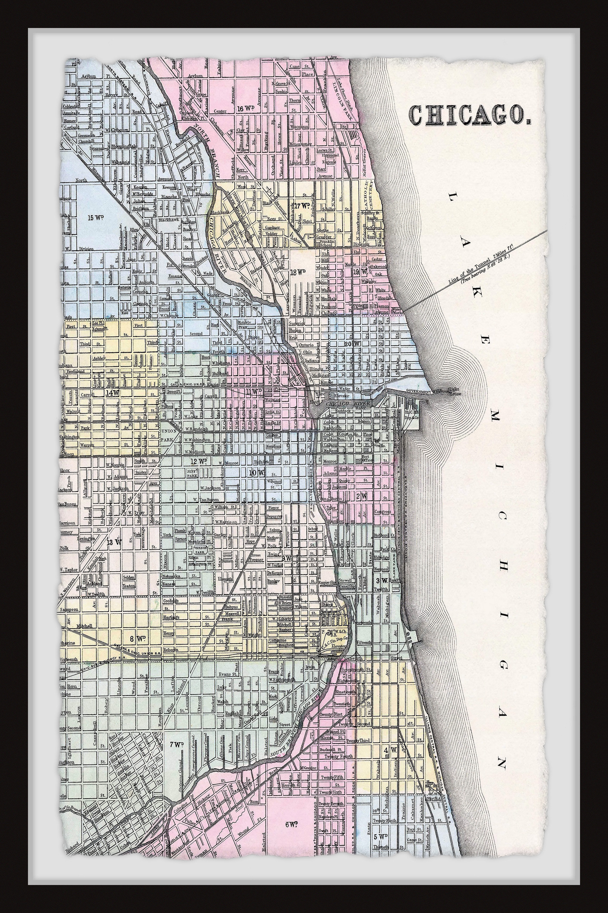 Trinx Coloured Chicago Street Map by Trinx - Picture Frame Print ...