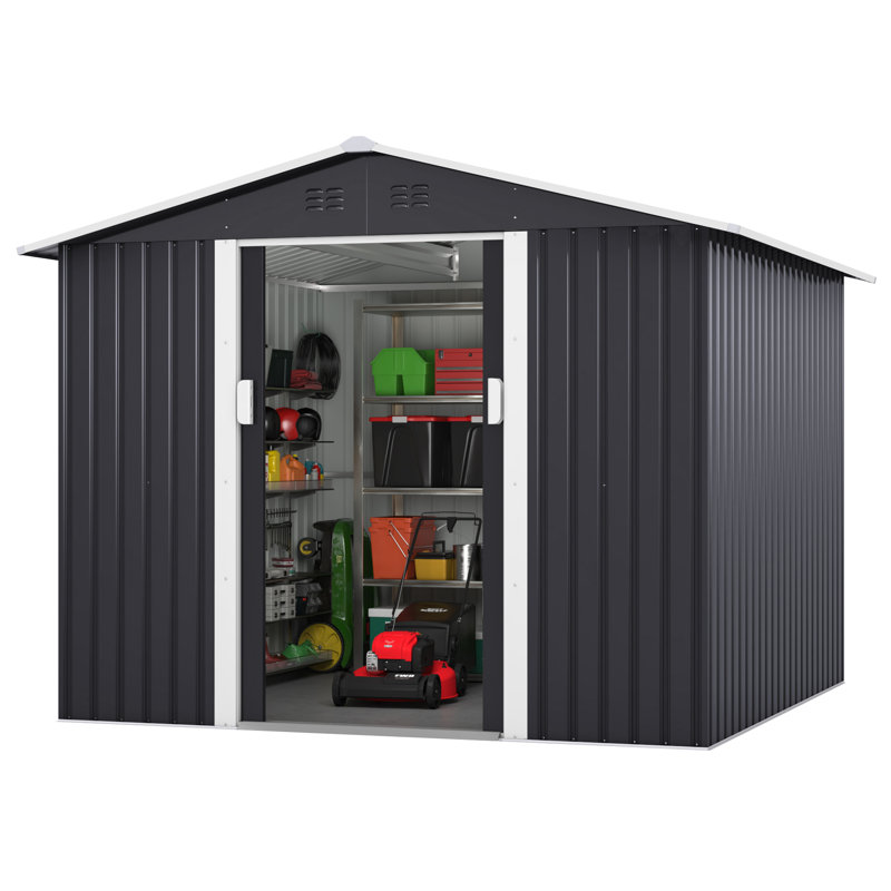 Jaxpety 8'ft W wx8'ft D Metal Large Outdoor Storage Shed with Sturdy ...