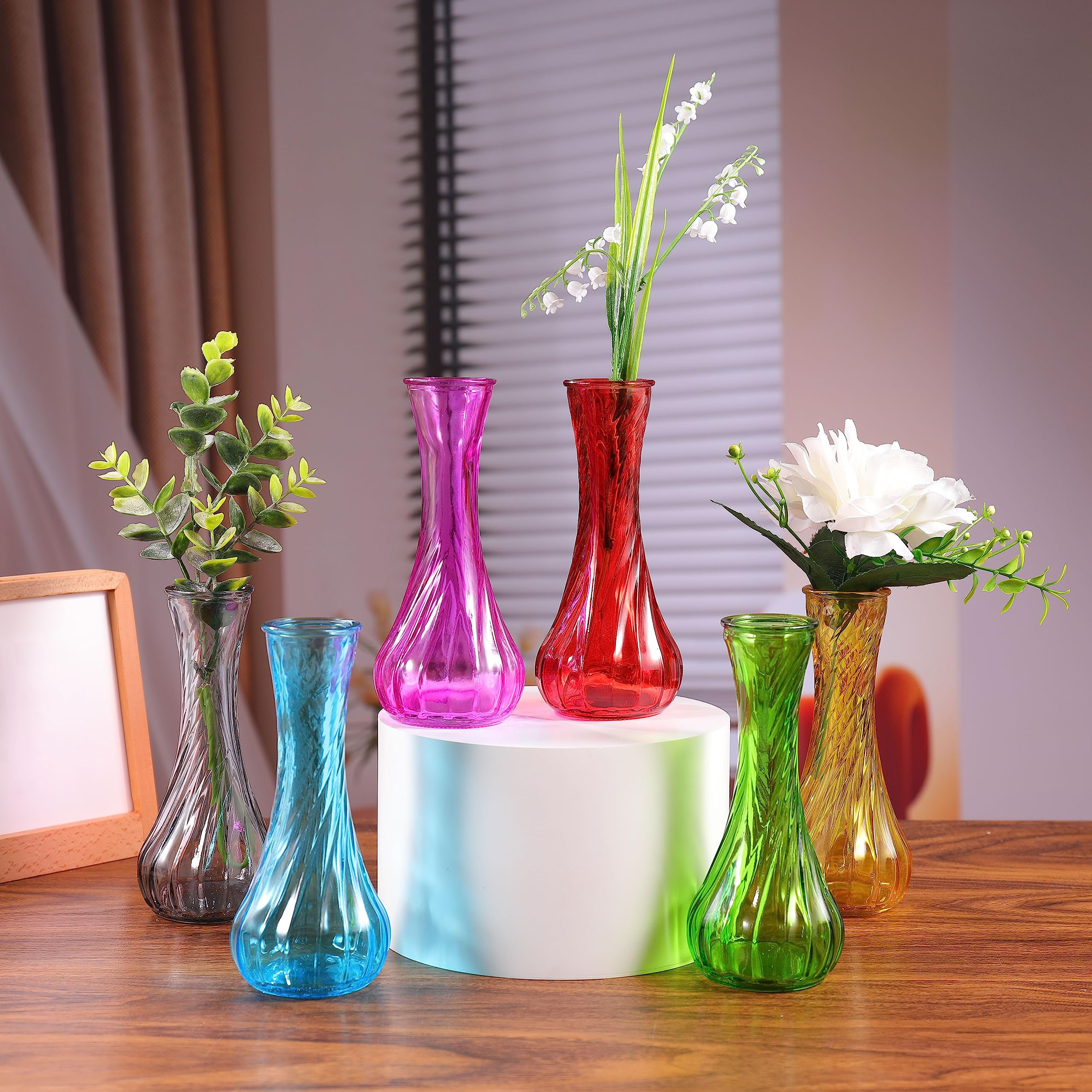 Ivy Bronx 6 Pcs Small Glass Single Stem Flower Vases, Coloured Glass ...