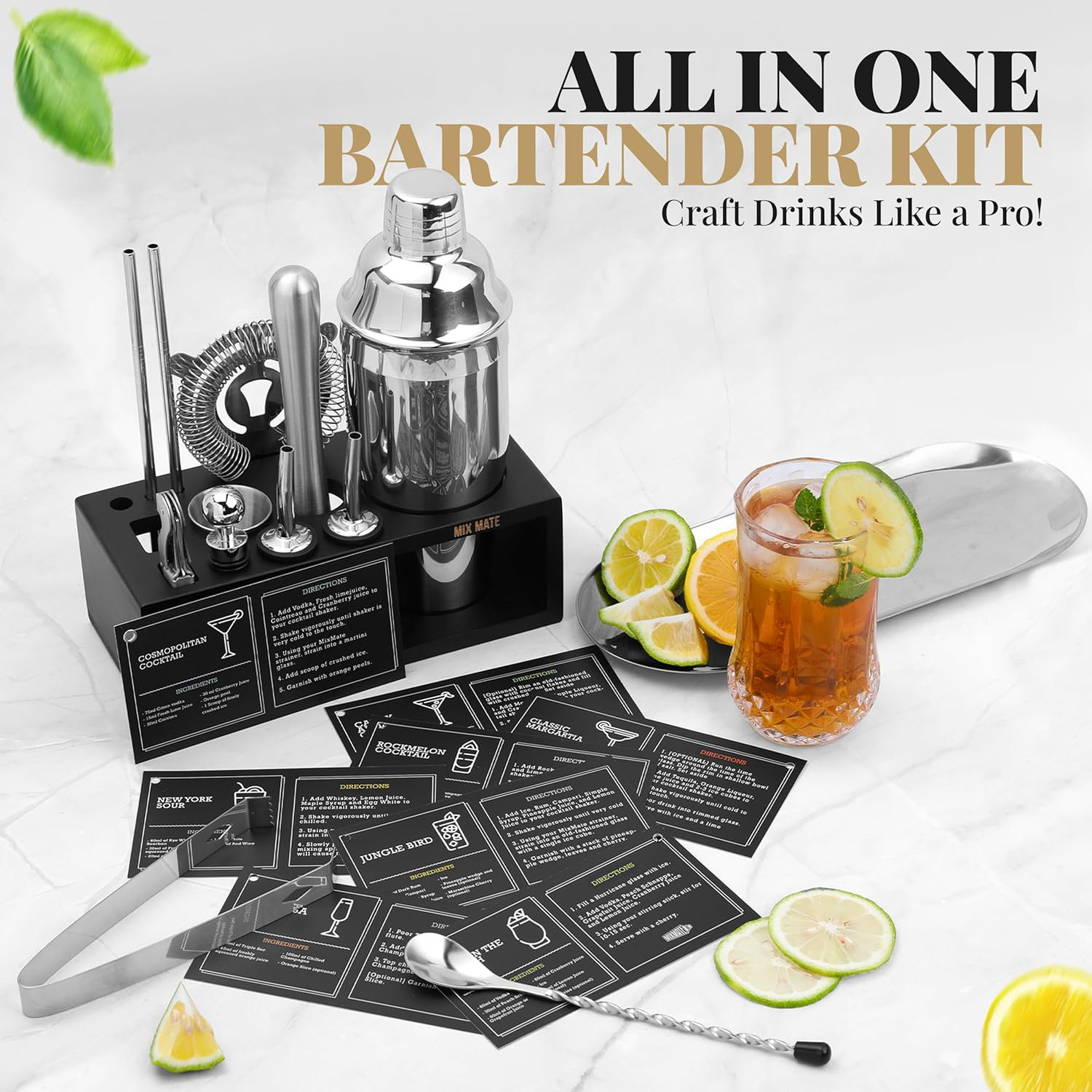 Ivy Bronx Mixology Bartender Kit With Stand - 15 Piece Bar Tool Set ...