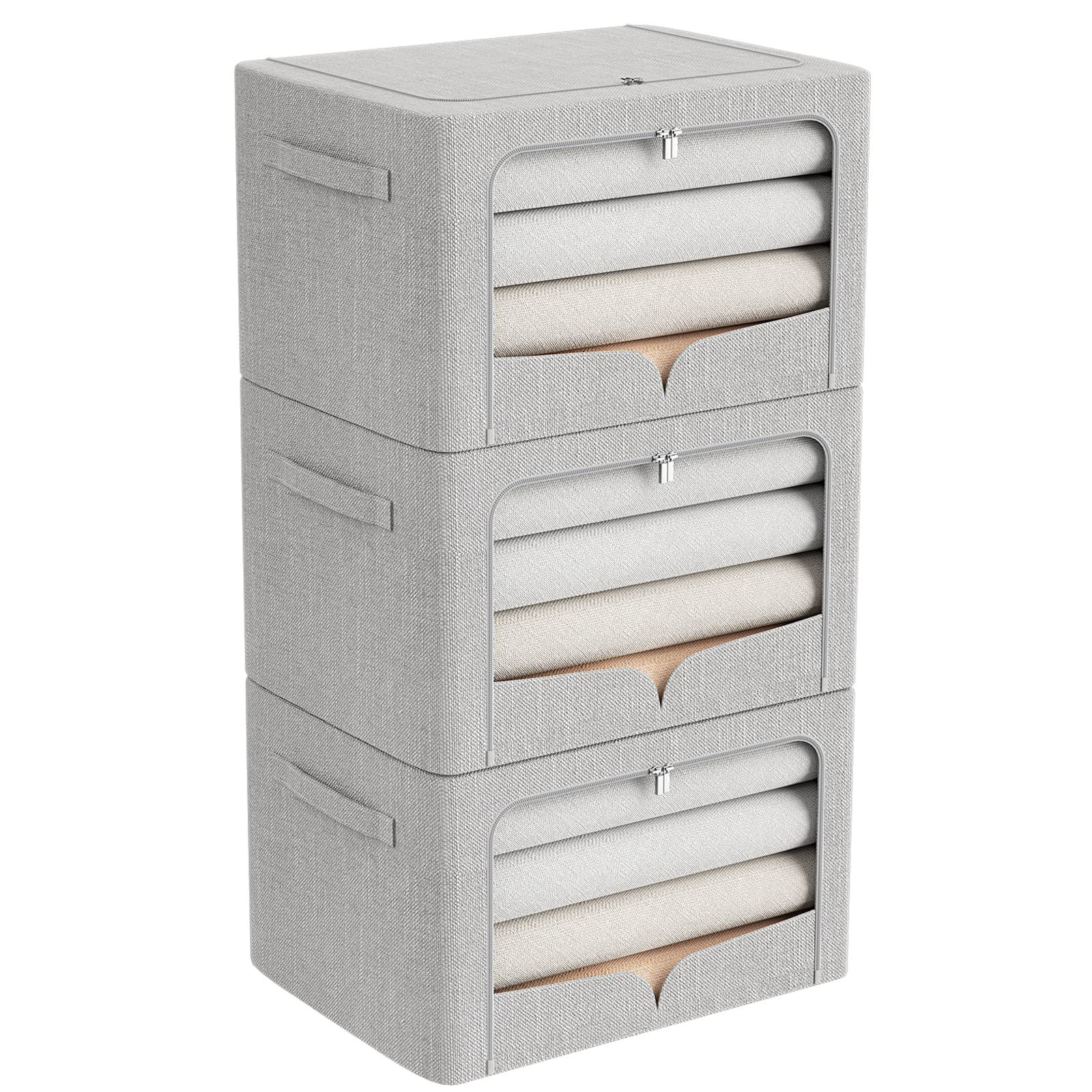 Latitude Run® 3 Pack Clothes Storage Bins - Foldable Metal Frame ...