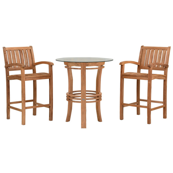 ChicTeak 3 Piece Teak Wood Bistro Bar Set Including 36" Round Half Moon ...