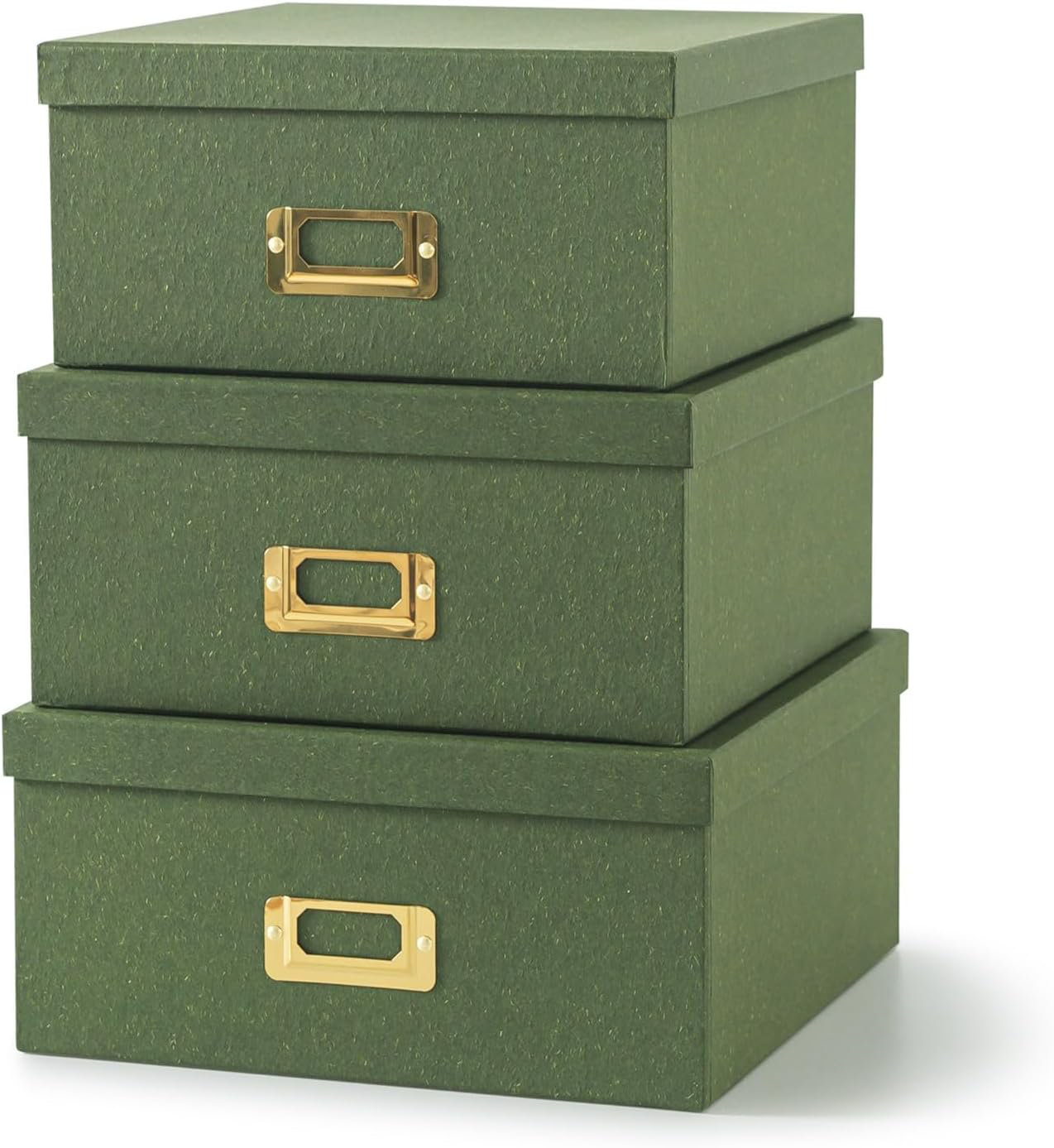 Latitude Run® Set Of 3 Square Stacking Boxes With Lids And Gold Label Holders, Decorative Photo ...