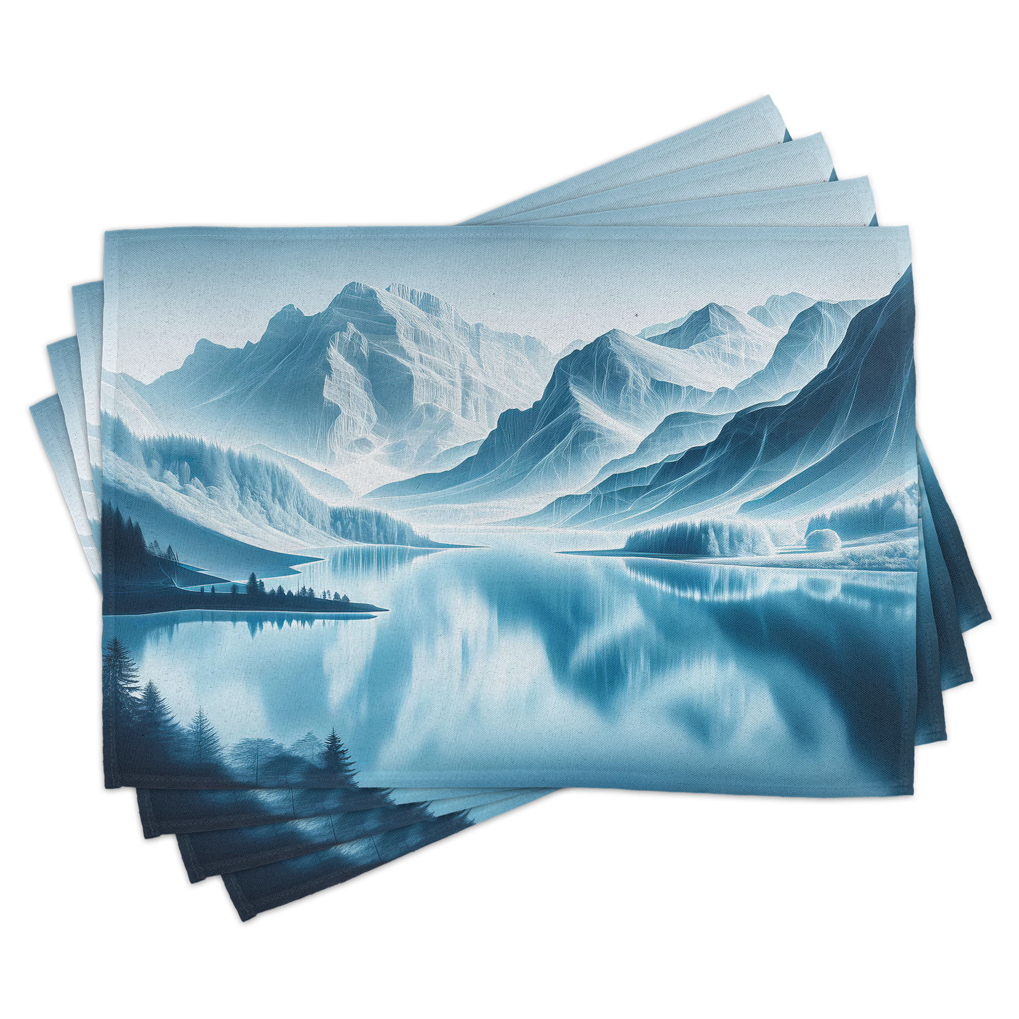Ambesonne Lake Place Mats Set of 4 Cold Mountain Peaks Icy Water ...