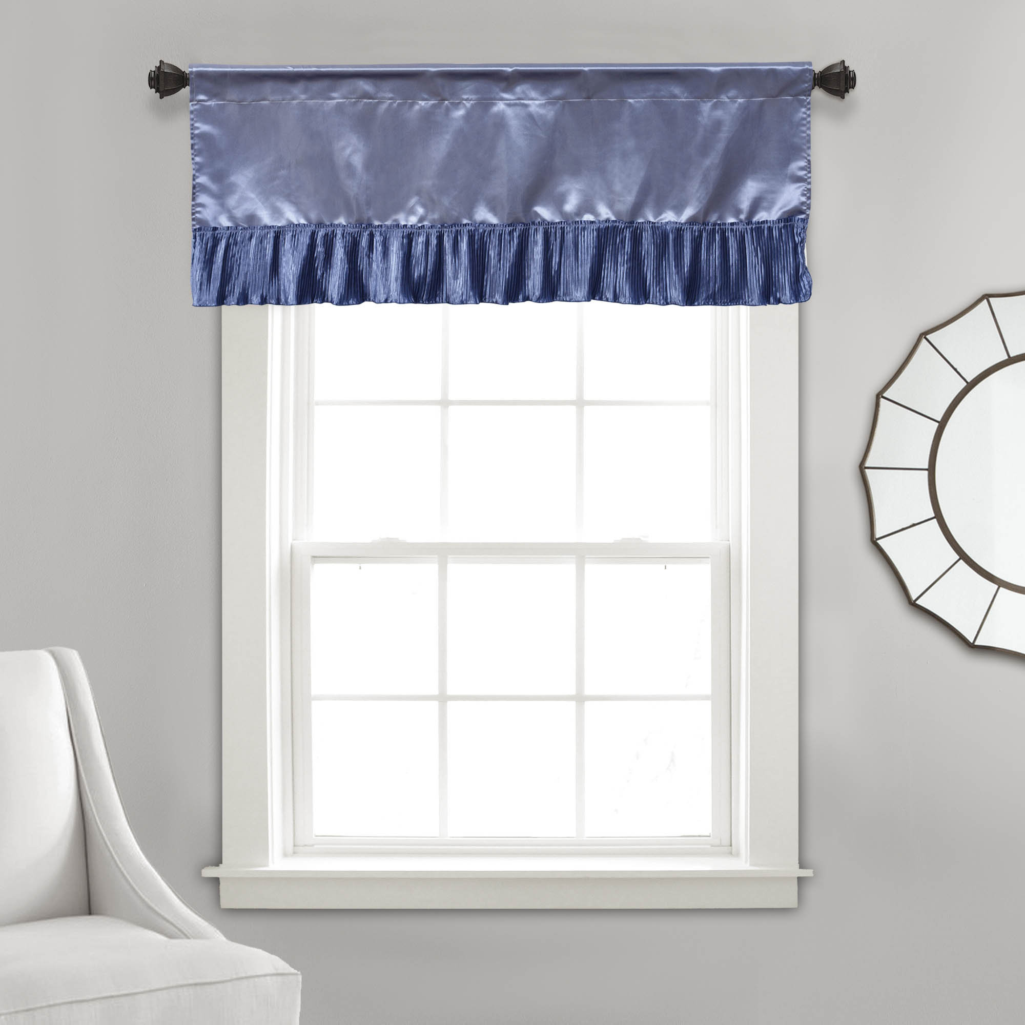Everly Quinn Tache Satin Ruffle Glam Decorative Blue Valance 18 X 52 ...