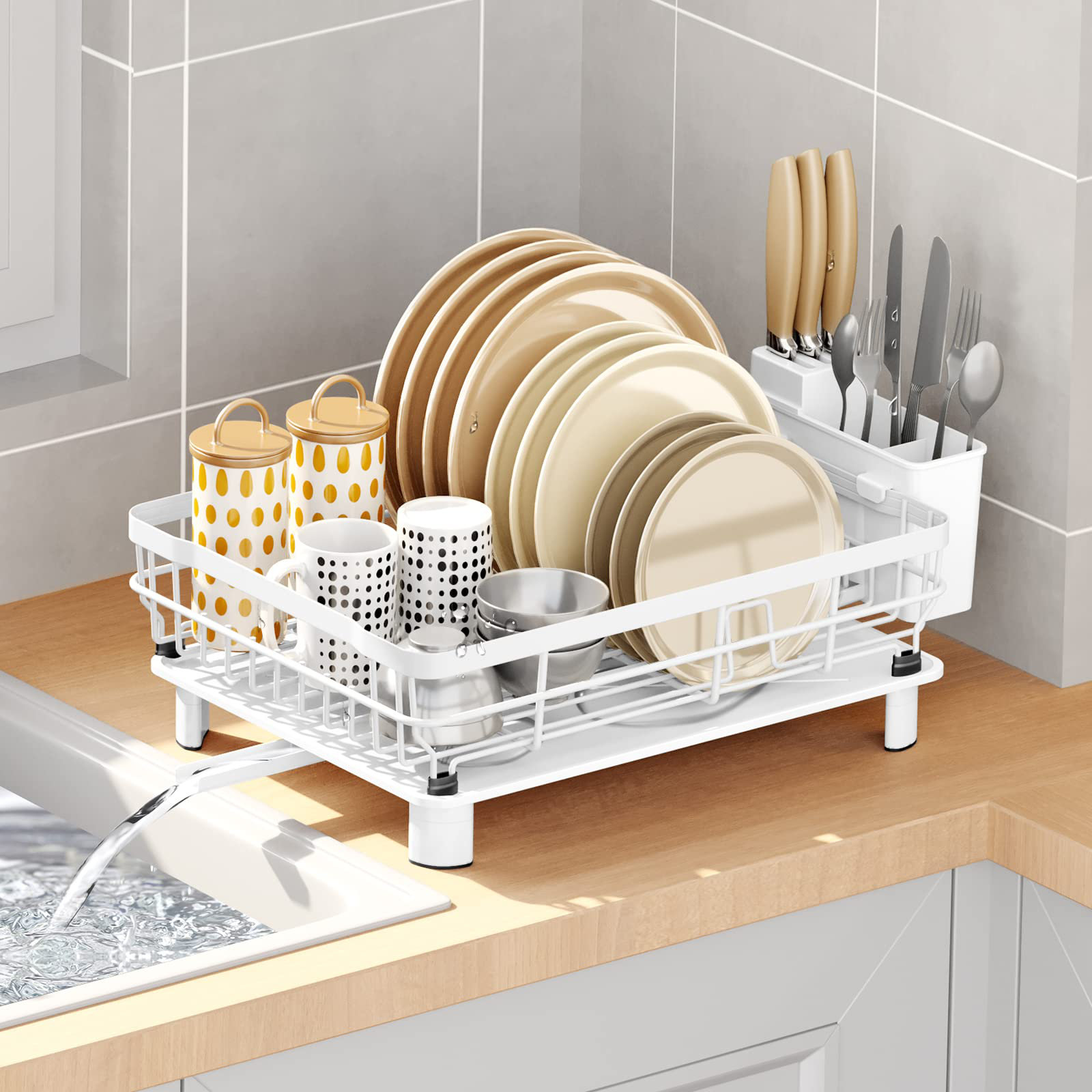 JIELESHANGMAO Iron Dish Drying Rack Auto Drain Dish Drainers Kitchen ...