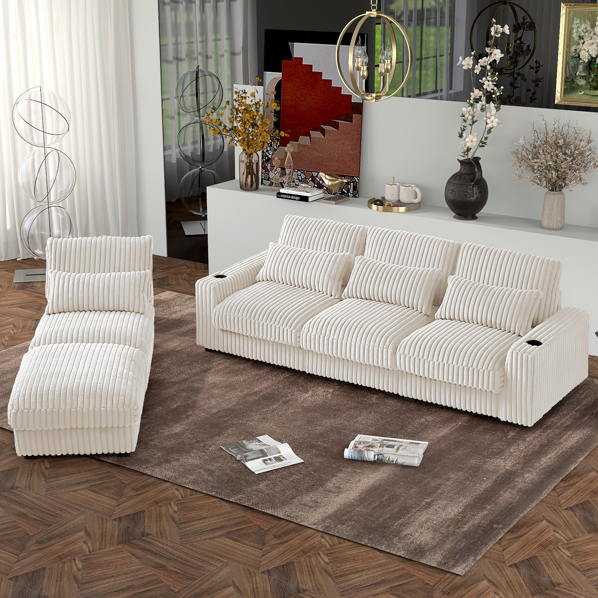 Latitude Run® Terecia Modern Modular Sectional Couch Corduroy L-shaped ...