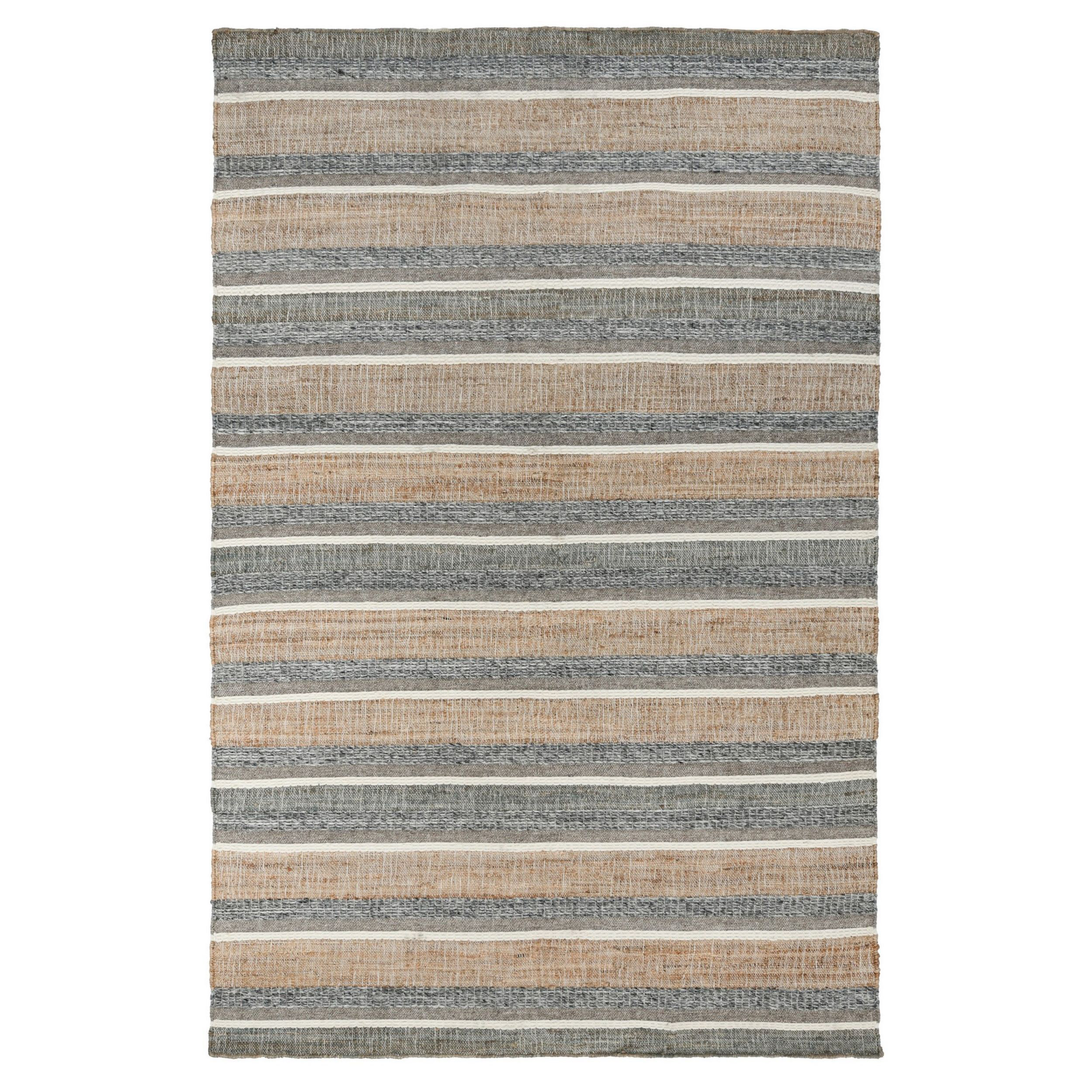 Villa by Classic Home Luna Area Rug, Handwoven Wool Stripes, Natural ...