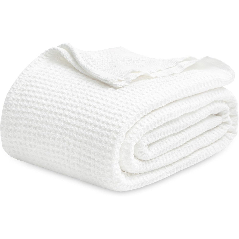 Bedsure 100% Cotton Blanket Breathable Waffle Weave Throw Blanket for ...