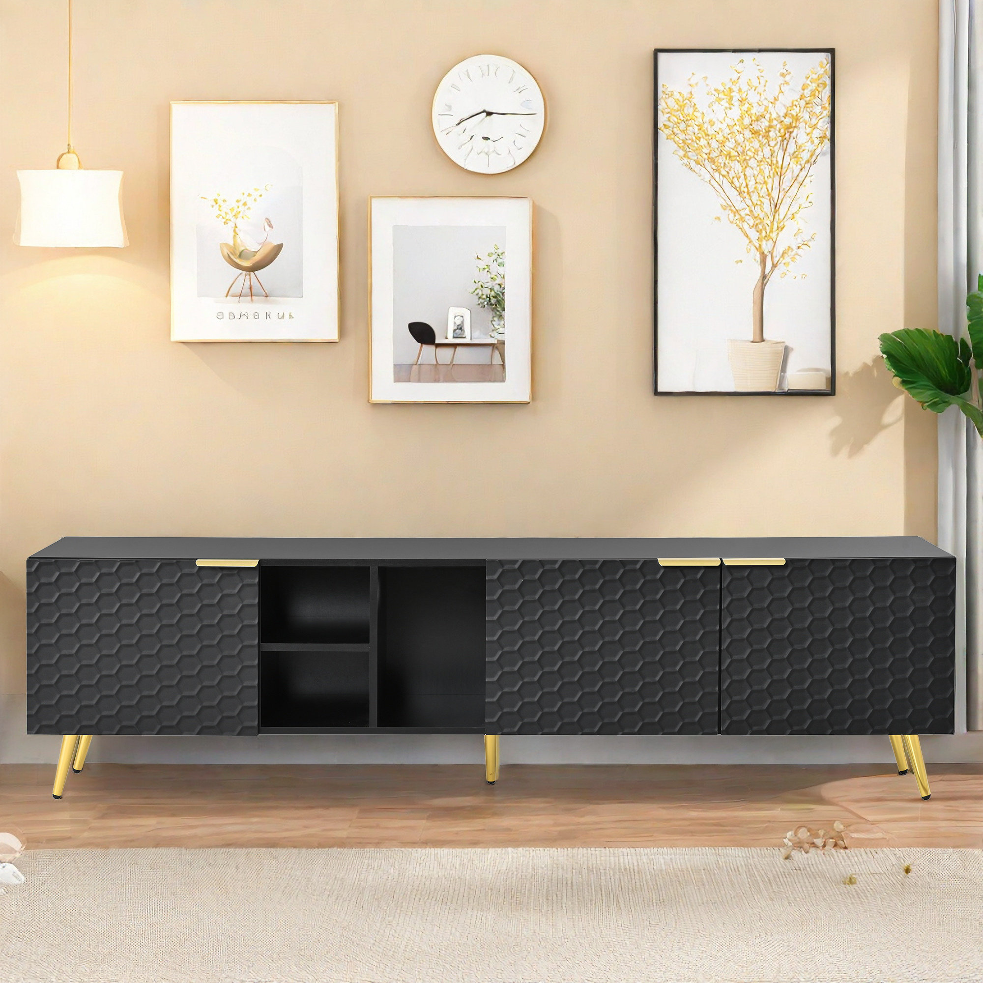 Mercer41 Modern Minimalist Geometric TV Stand for Tvs Up To 80'' With 3 ...