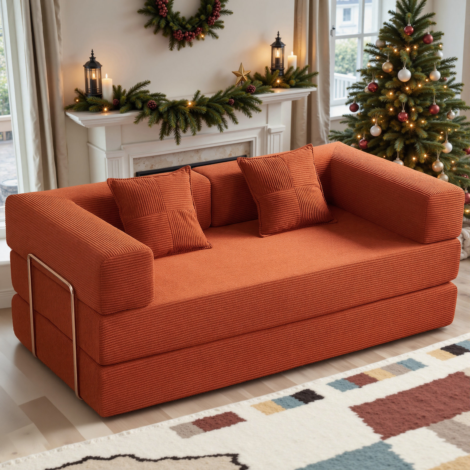 Ebern Designs 81"Convertible Sleeper Sofa Bed with Pillows, 2 in 1 Pull ...