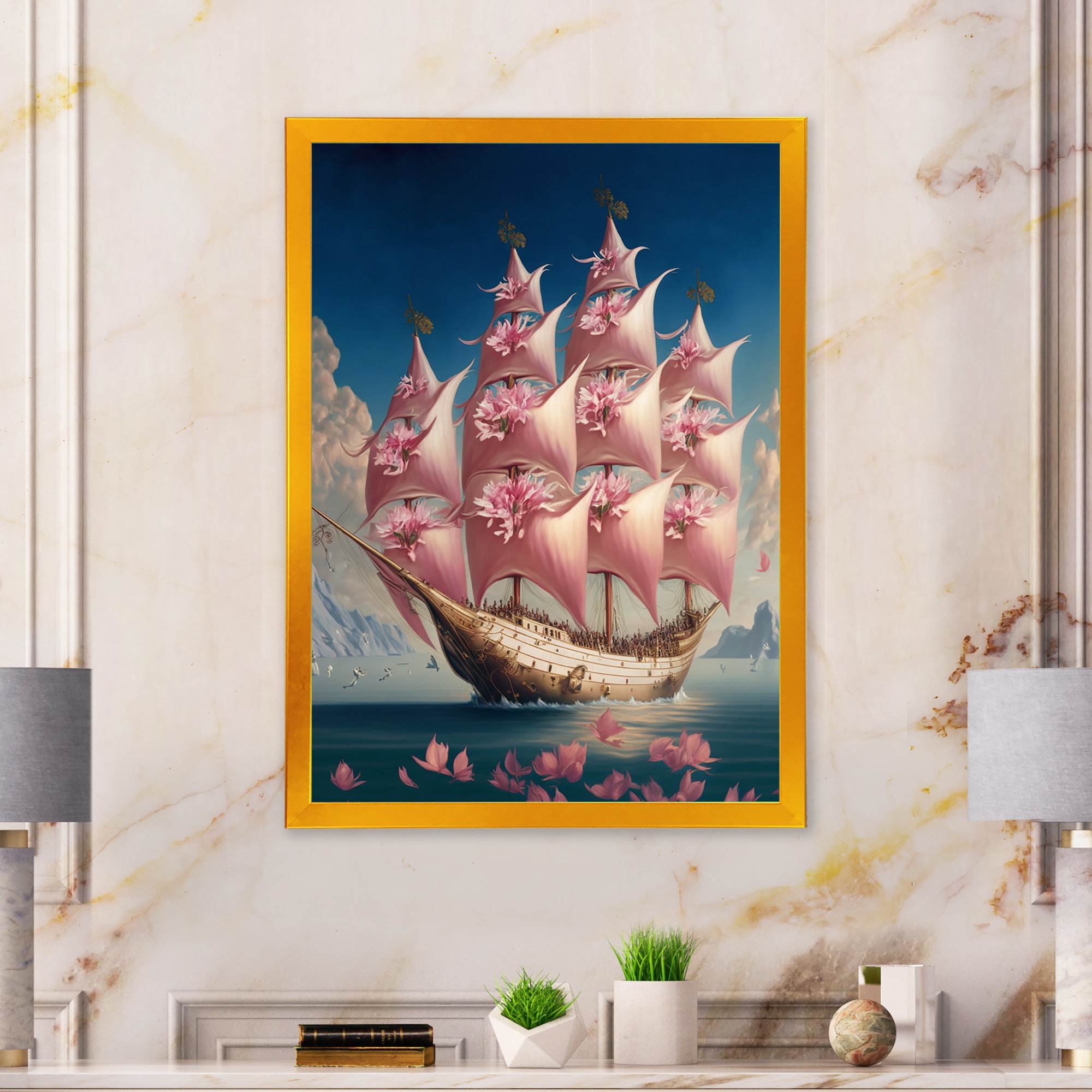 Breakwater Bay Surrealist Boat with Pink Blossoming Sails II - Print on ...